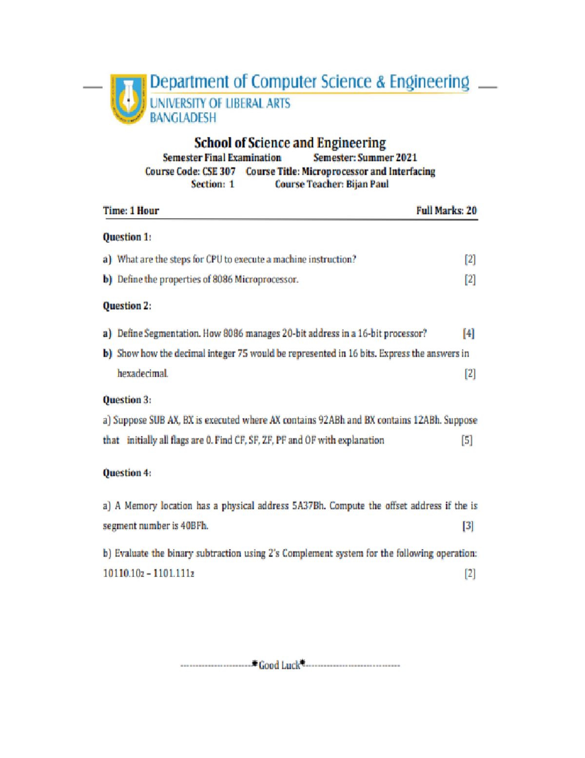 Mid Term Summer 21 Section 1 - Microprocessor and Interfacing - Studocu