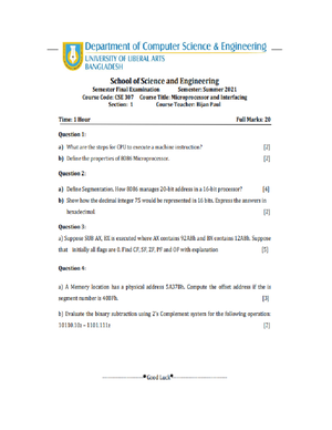 Final Summer 21 Section 1 - Microprocessor and Interfacing - Studocu