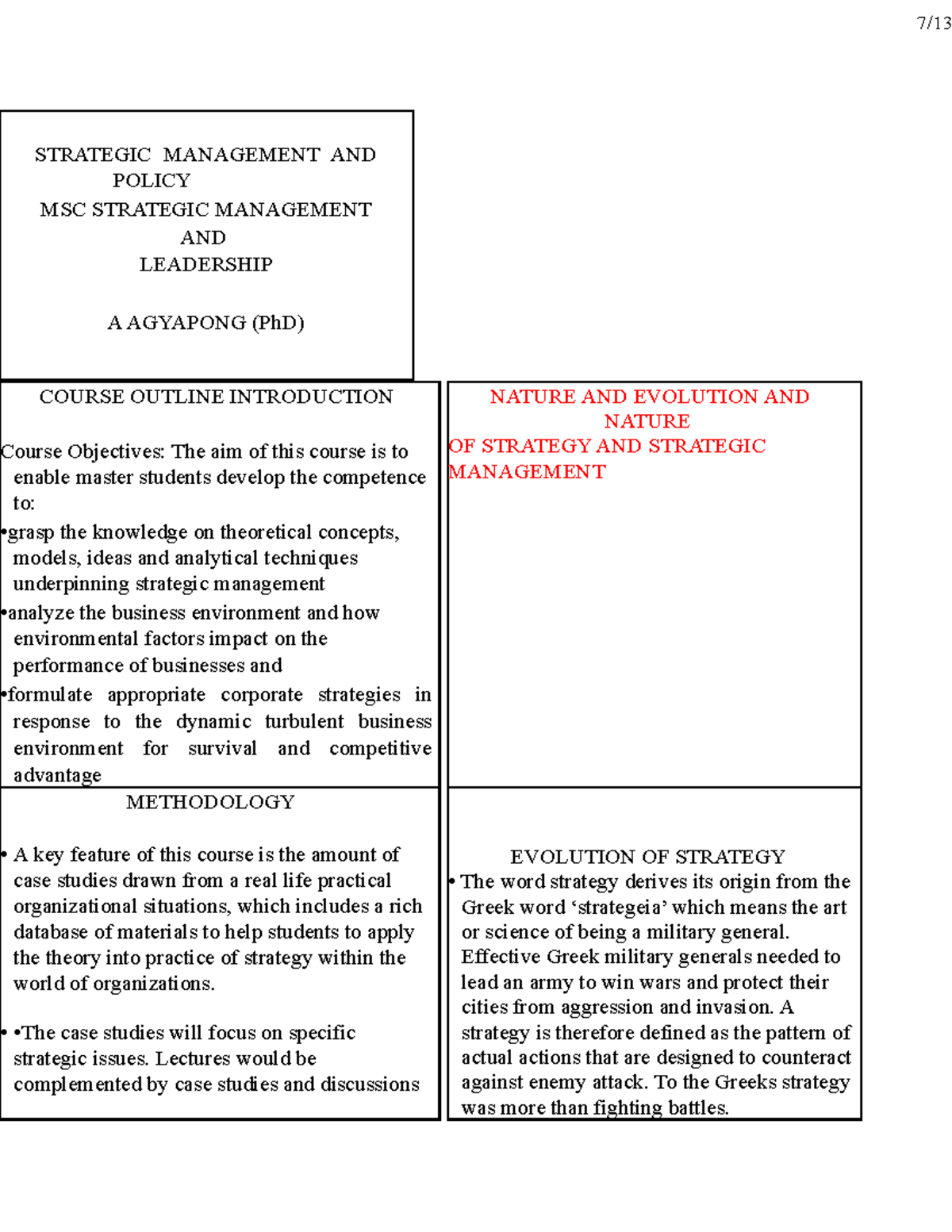 J1 - LECTURE NOTES ON STRATEGIC MANAGEMENT - STRATEGIC MANAGEMENT AND ...