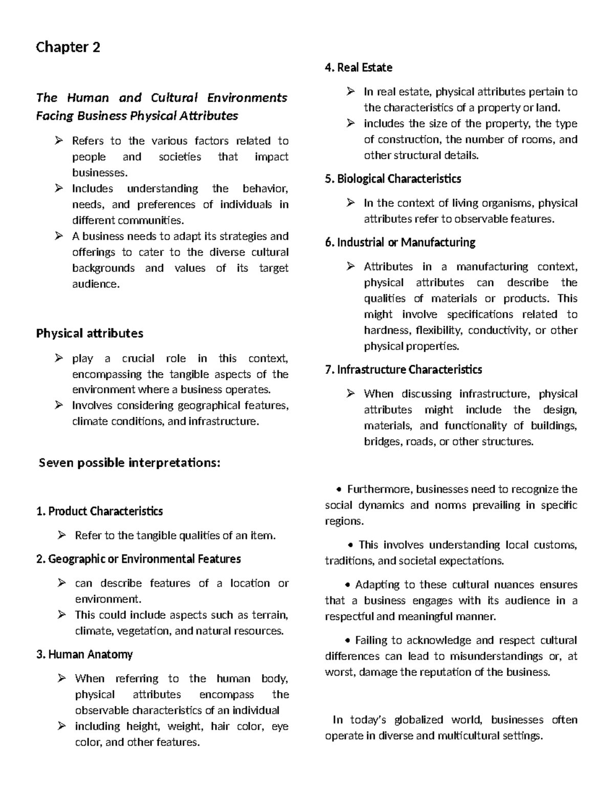 IBT Chapter 2 - Chapter 2 The Human and Cultural Environments Facing Business Physical ...