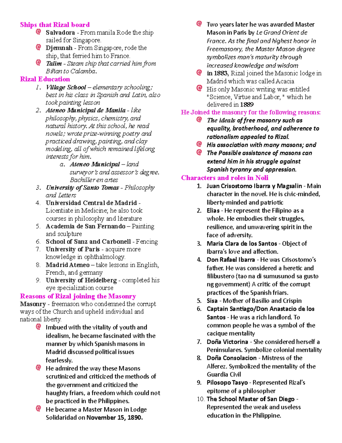 Rizal Semis reviewer - notes - Ships that Rizal board Salvadora - From ...