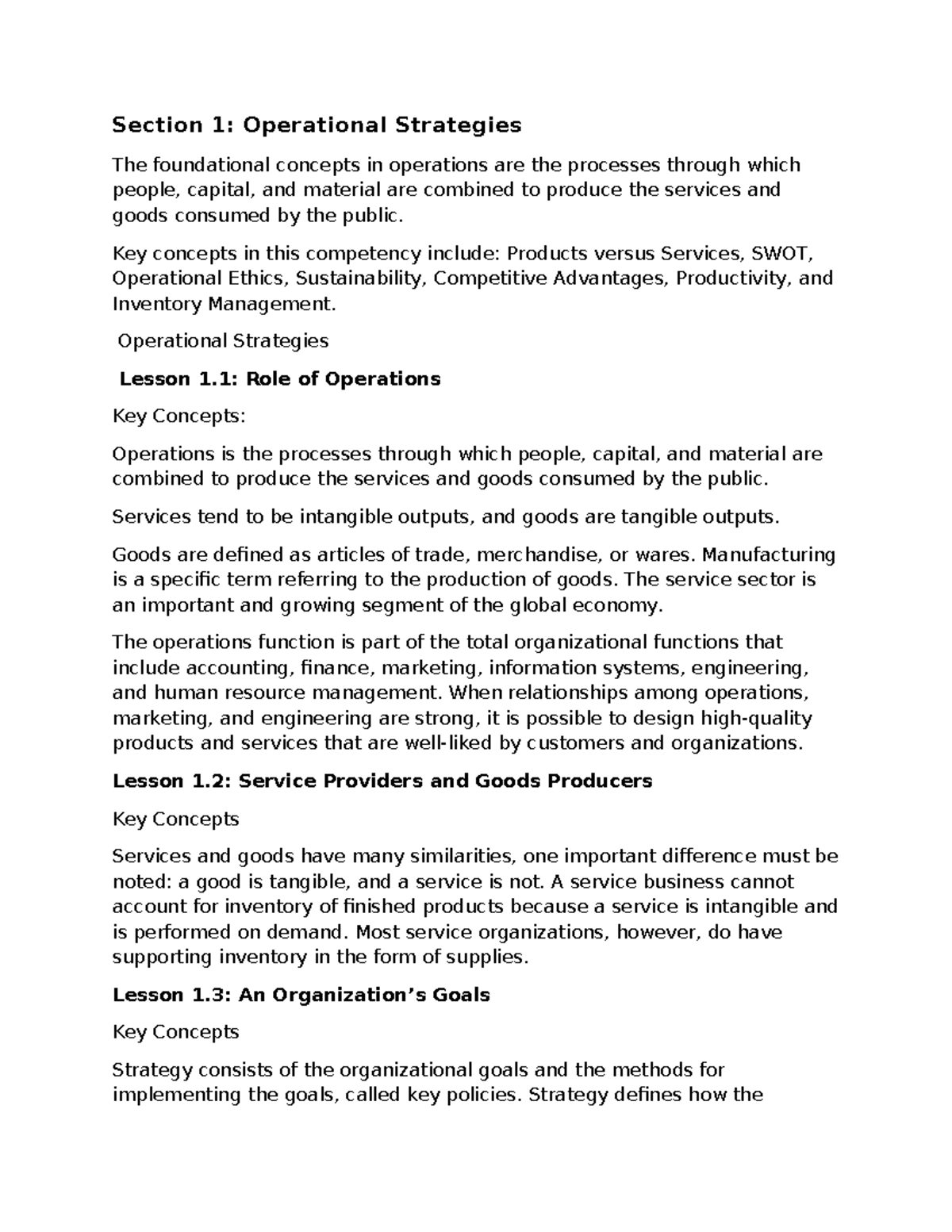 C720 Notes - Study Guide and PA - Section 1: Operational Strategies The ...