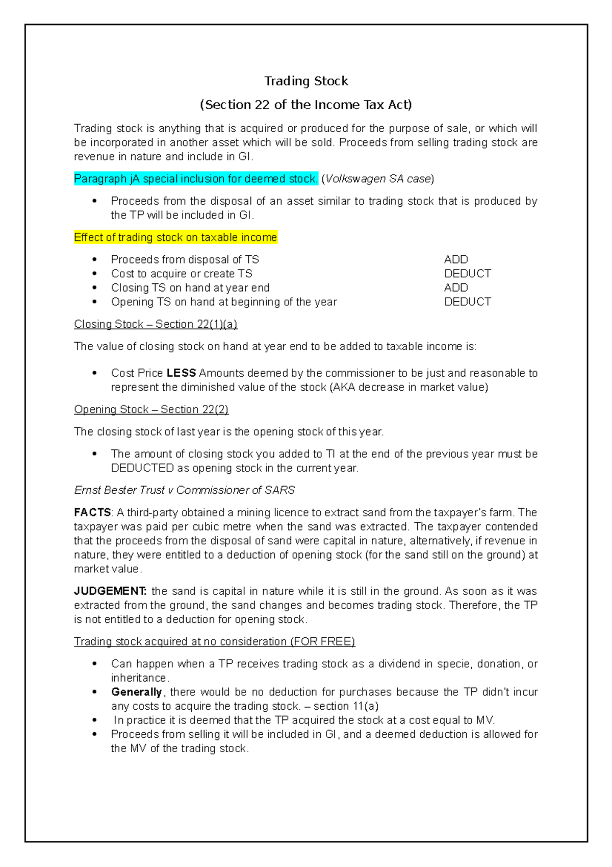 TUT - Trading Stock - Trading Stock (Section 22 of the Income Tax Act ...