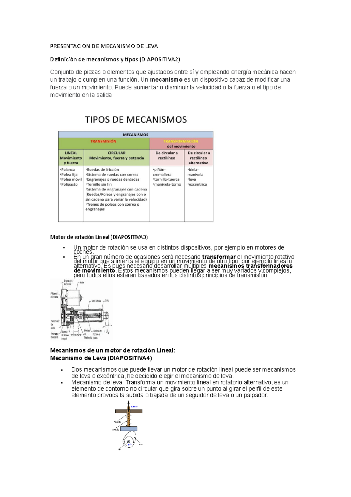Presentacion leva - movimientos de la leva - PRESENTACION DE MECANISMO ...