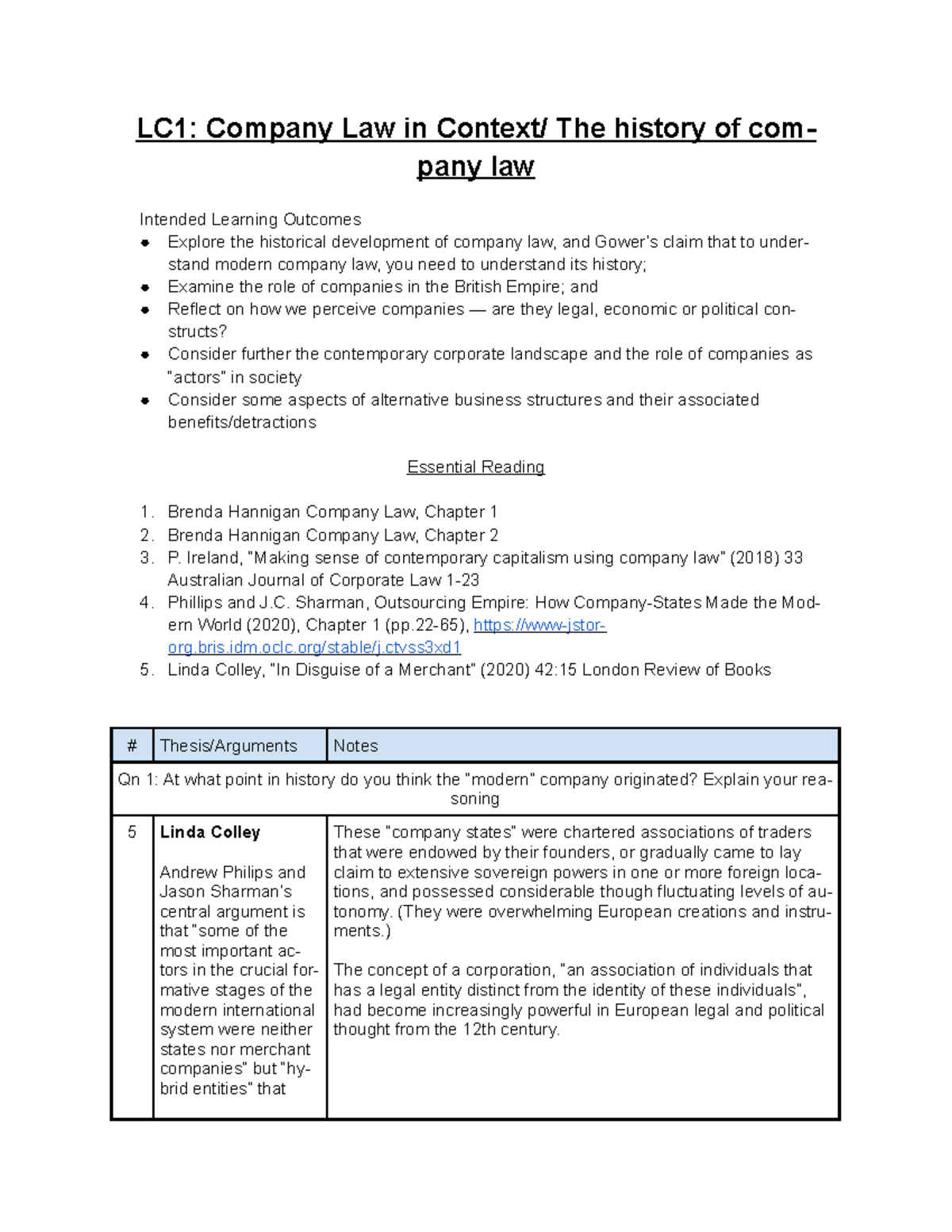 LC1 Company Law in Context The history of company law - LC1: Company ...