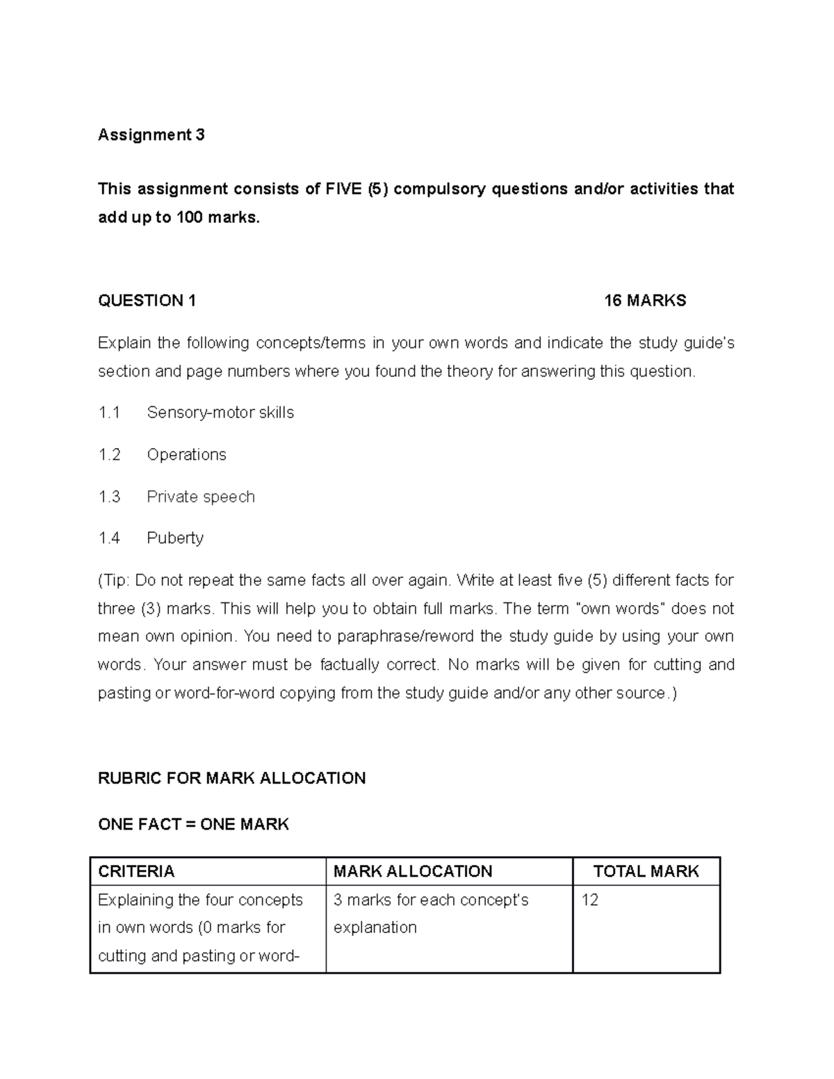 CAD1501 Assignment 3 2022 - Assignment 3 This assignment consists of FIVE (5) compulsory ...