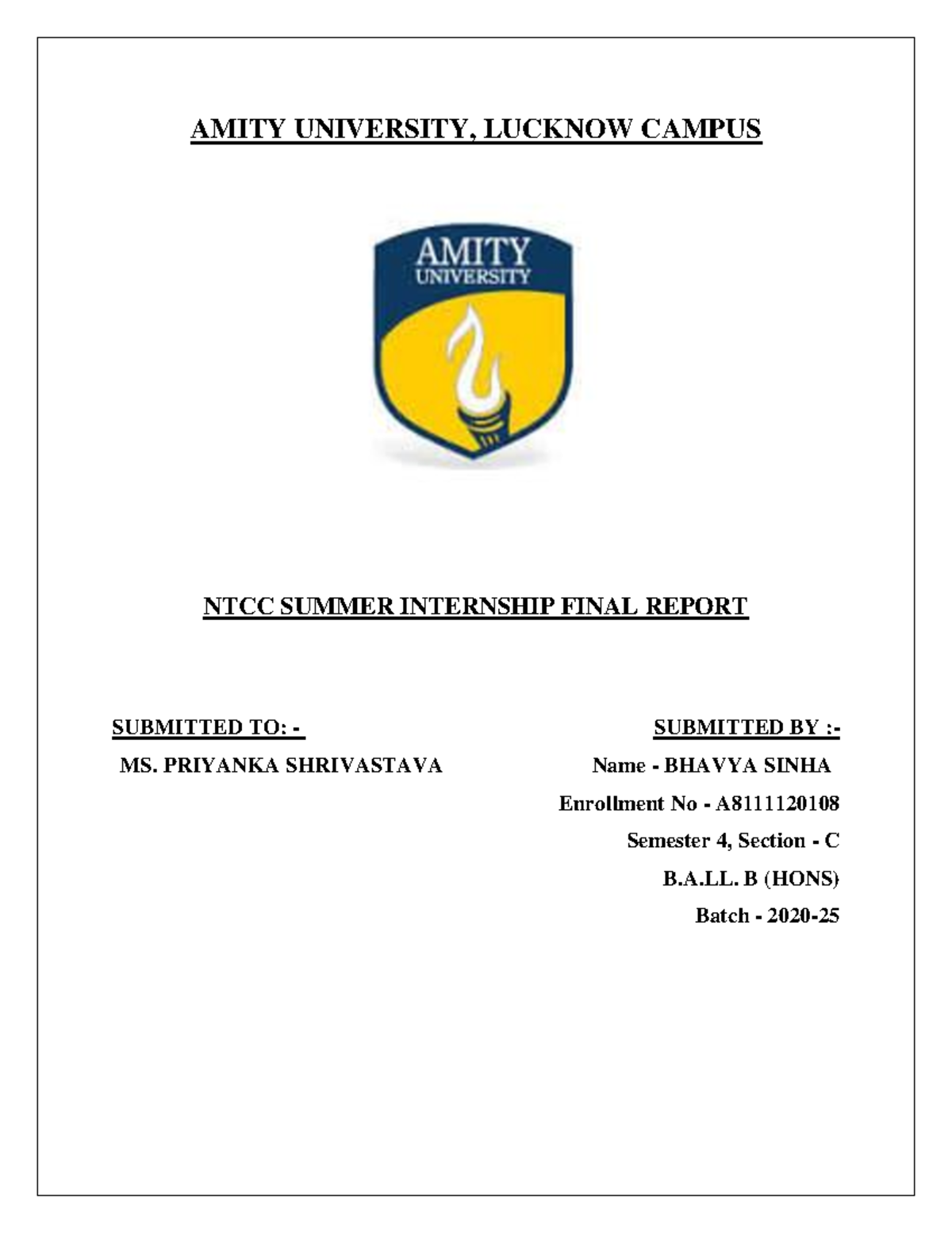 Bhavya Sinha - NTCC Final Report - AMITY UNIVERSITY, LUCKNOW CAMPUS ...