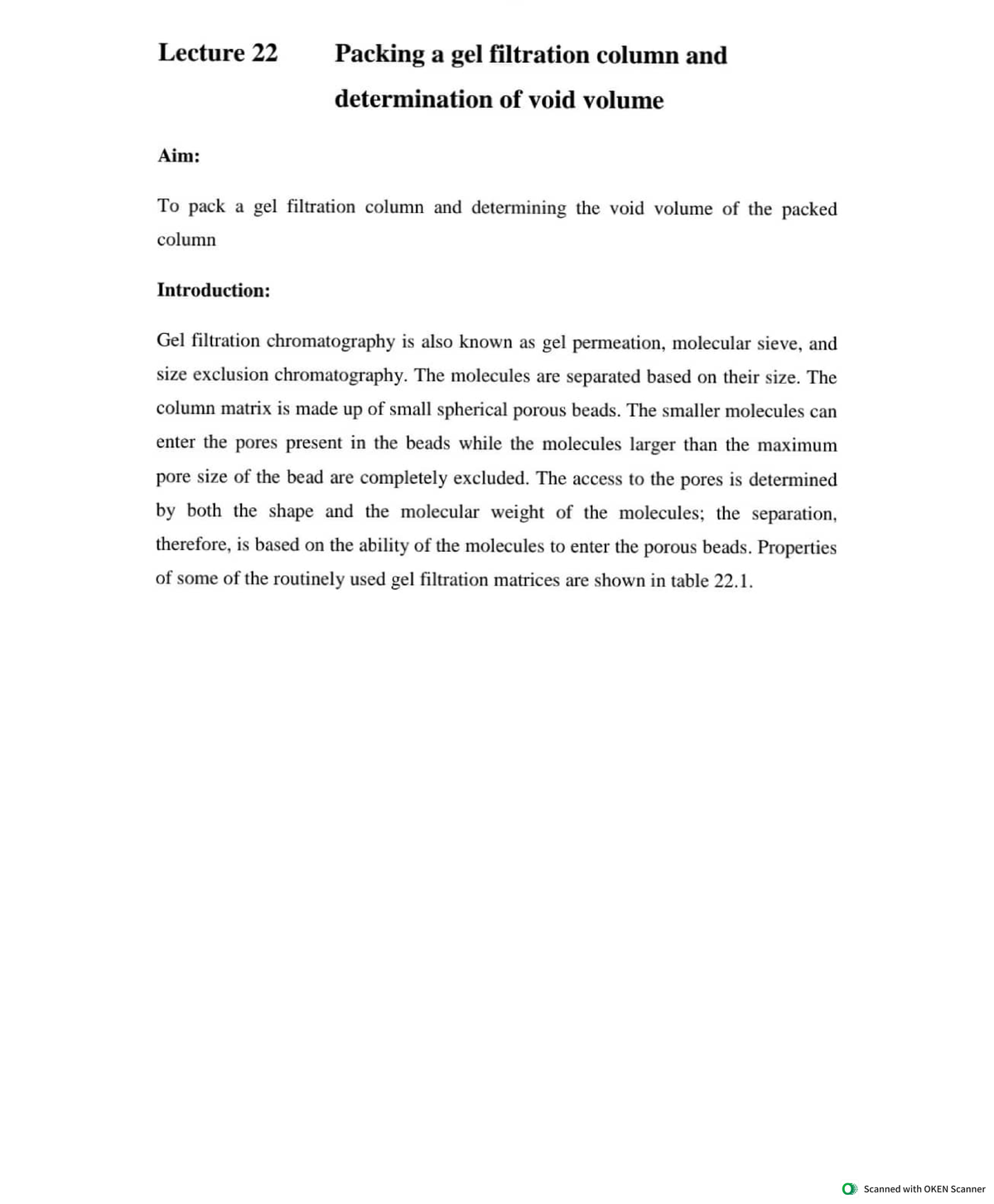 Gel Filtration Column - Microbial Biochemistry - Studocu