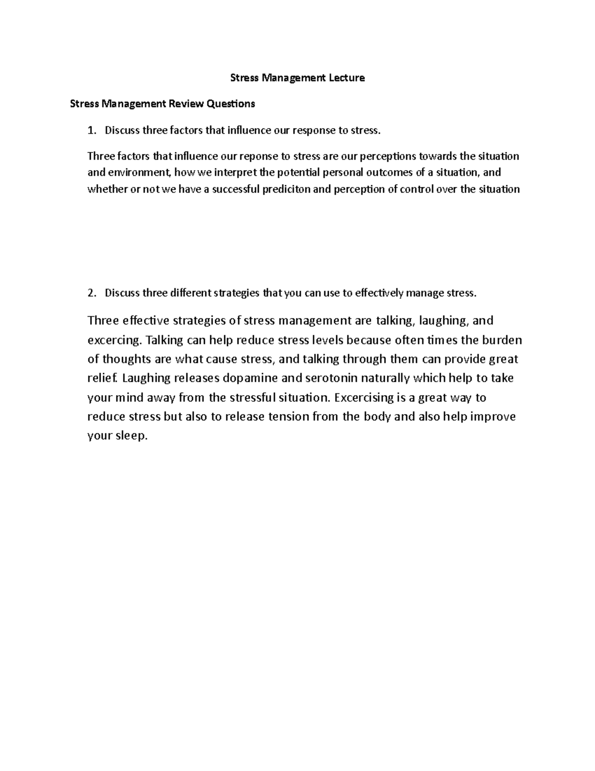 Kines 61 Lecture Activity 5 - Stress Management Lecture Stress Management Review Questions ...