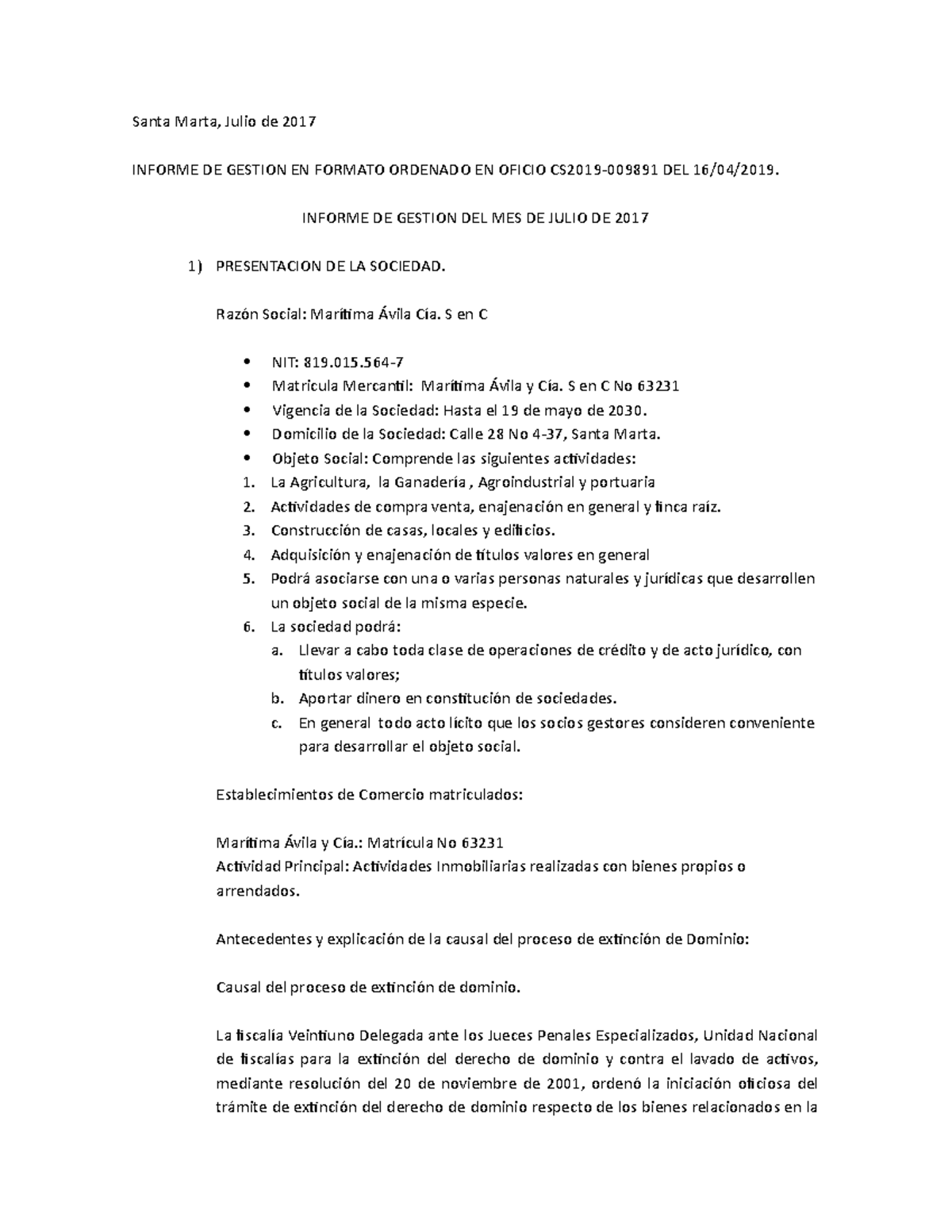 Informe de gestion julio - Santa Marta, Julio de 2017 INFORME DE ...