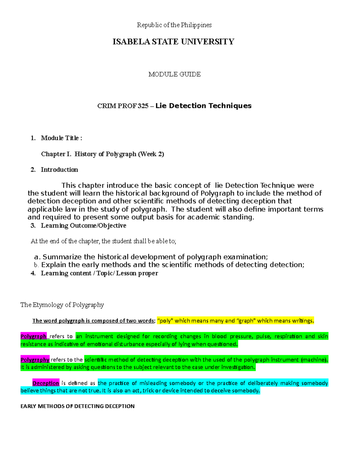 Polygraph- Module - Republic of the Philippines ISABELA STATE UNIVERSITY MODULE GUIDE CRIM PROF ...