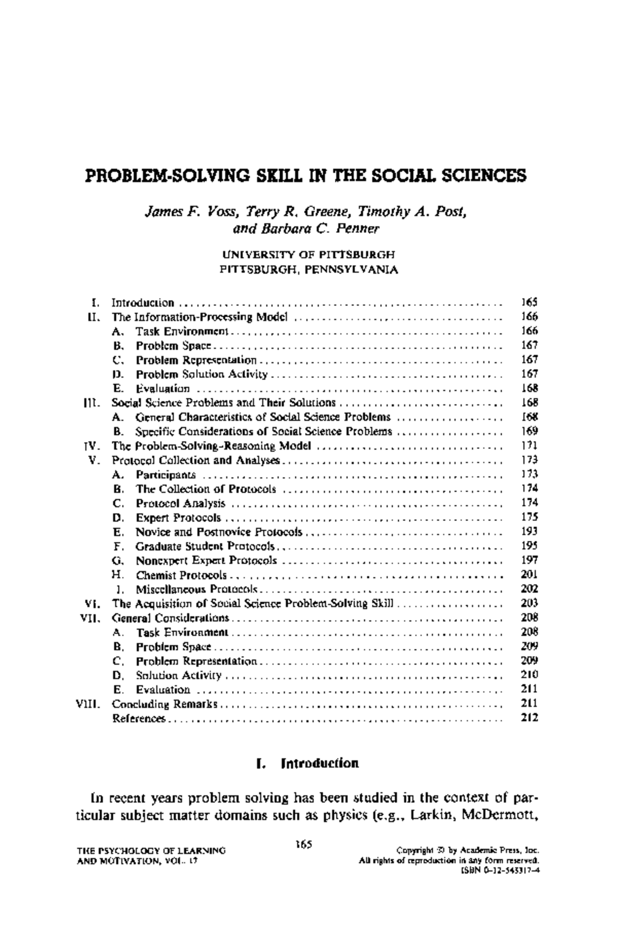 Problem-Solving Skill in the Social Sciences - I. I. Ill. IV. V. v1 ...