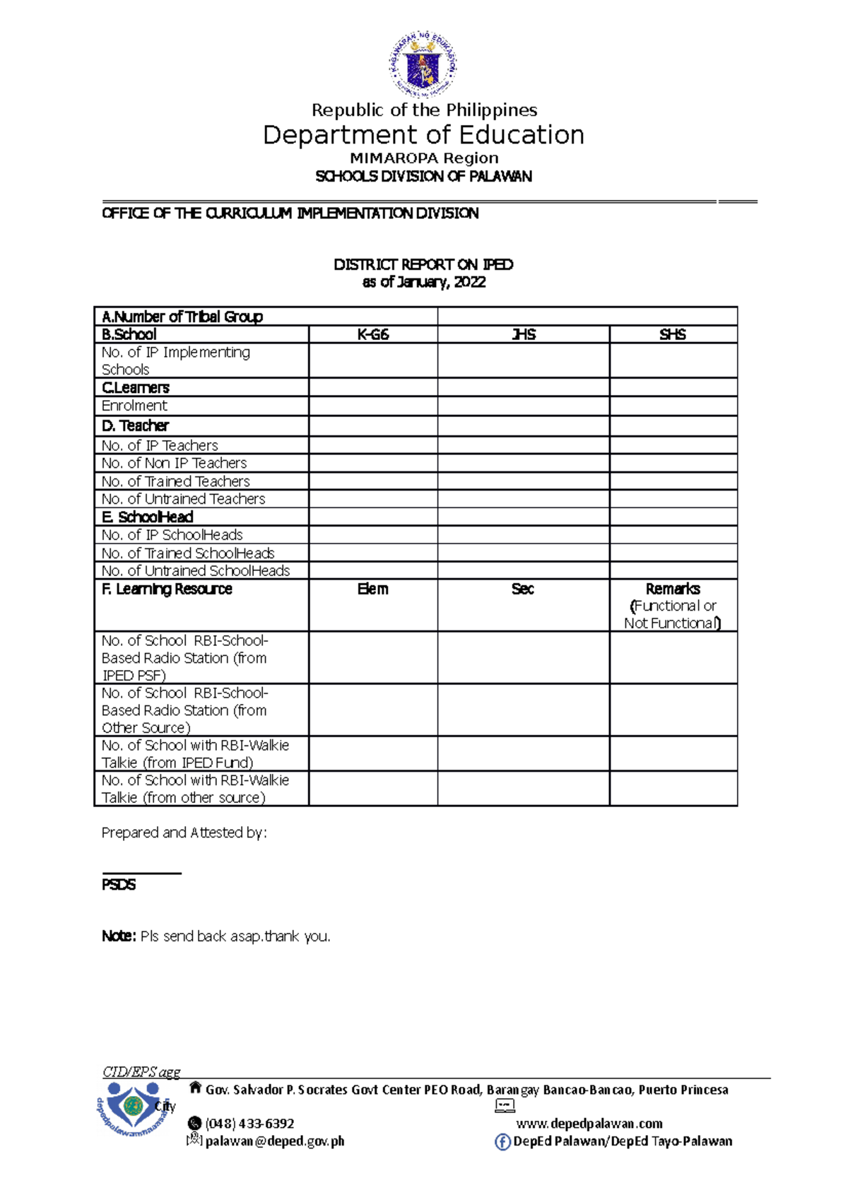 Report on IPED 1 - Republic of the Philippines Department of Education ...