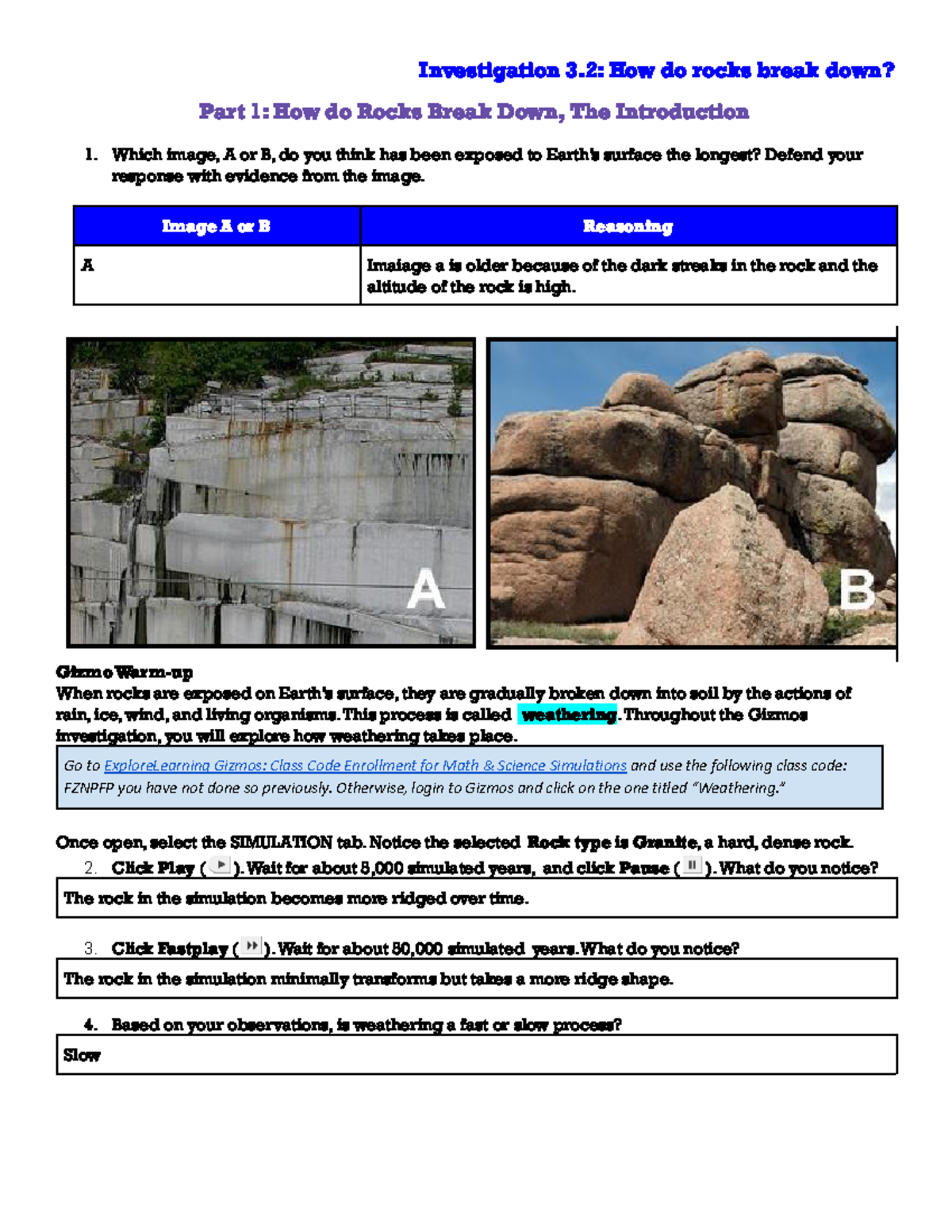 Investigation 3.2: How do rocks break down? - Studocu