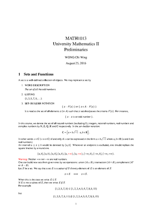Assignment 2 limits - THE UNIVERSITY OF HONG KONG DEPARTMENT OF MATHEMATICS MATH1013 University ...