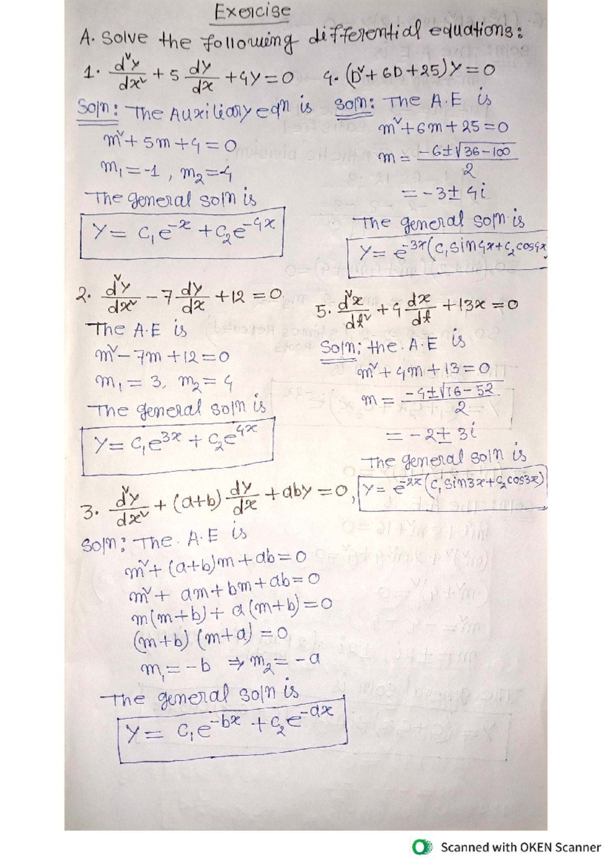 Differential equation(B - Exercise A. Solve the following differential equations: 1. dx dy dx 4 ...