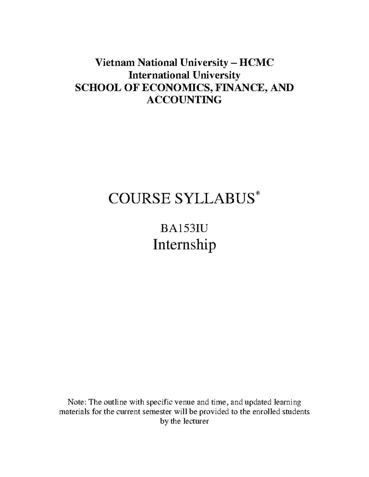 Internship syllabus - Vietnam National University – HCMC International ...