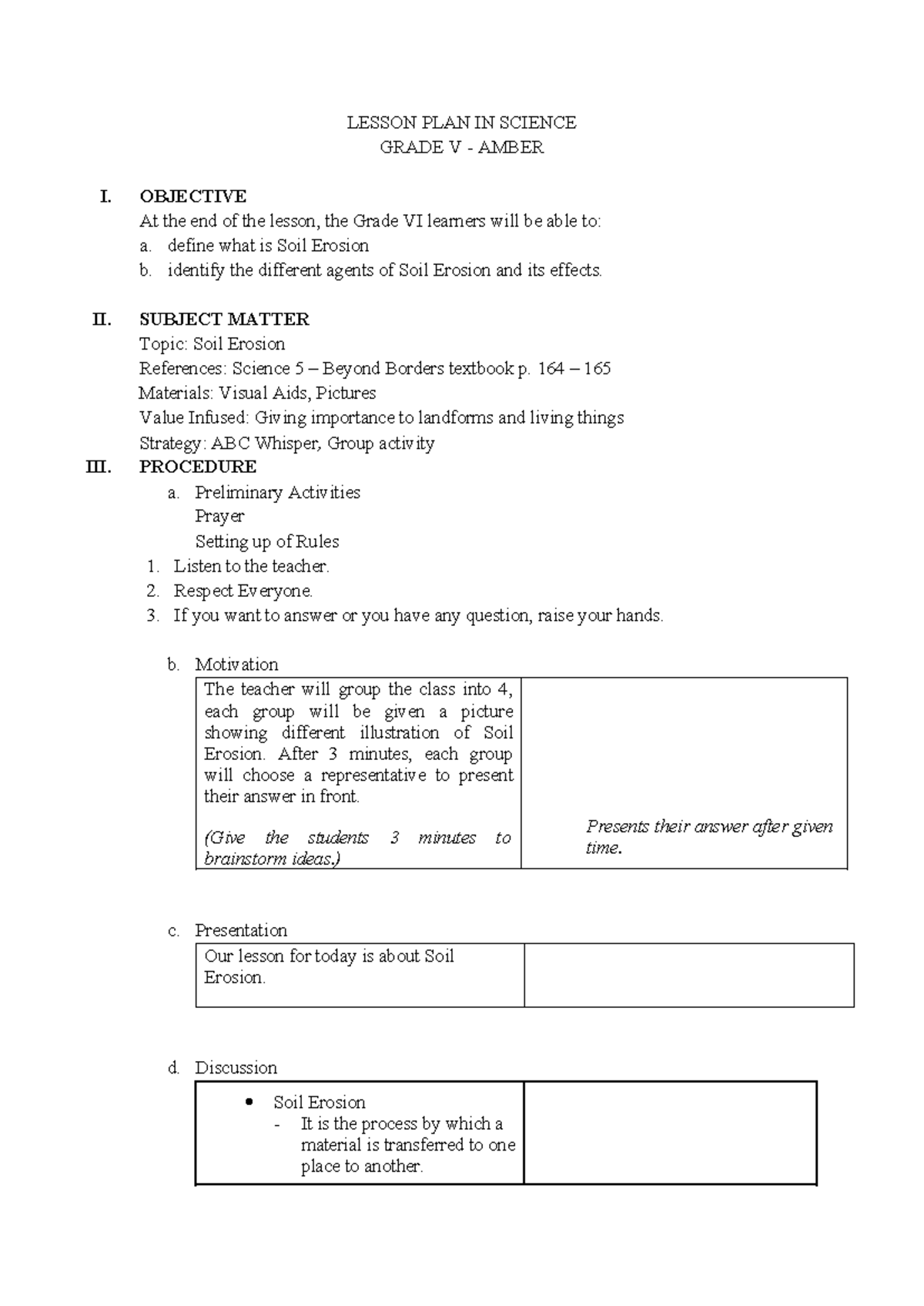 Lesson PLAN IN Science 5 Amber 2 - LESSON PLAN IN SCIENCE GRADE V ...