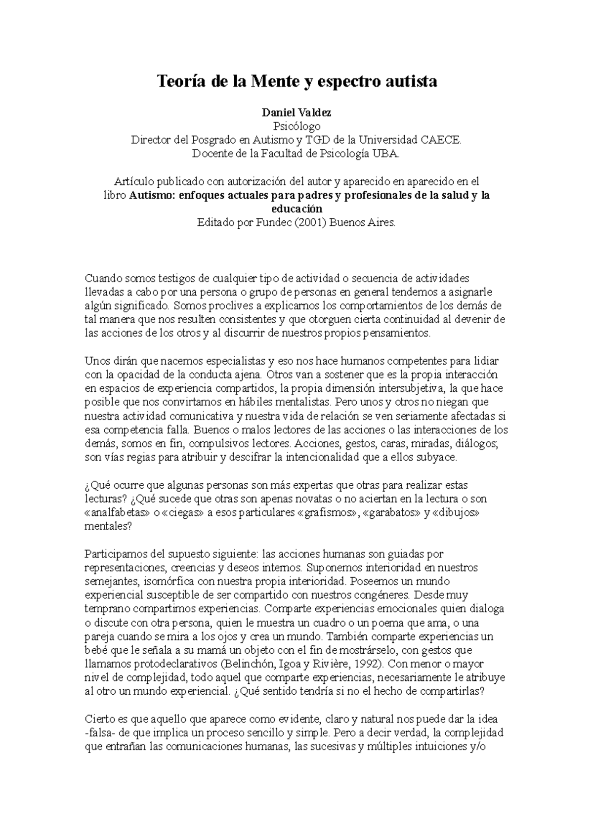 17615013 Teoria de la Mente y espectro autista - Teoría de la Mente y ...