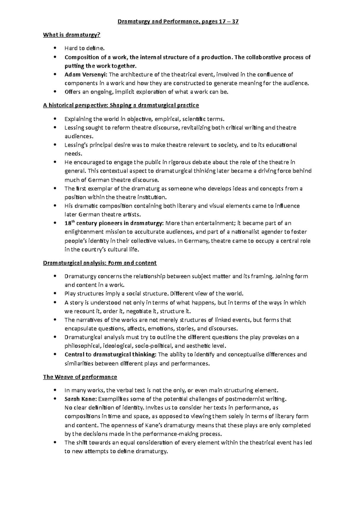 Dramaturgy and performance - Composition of a work, the internal ...