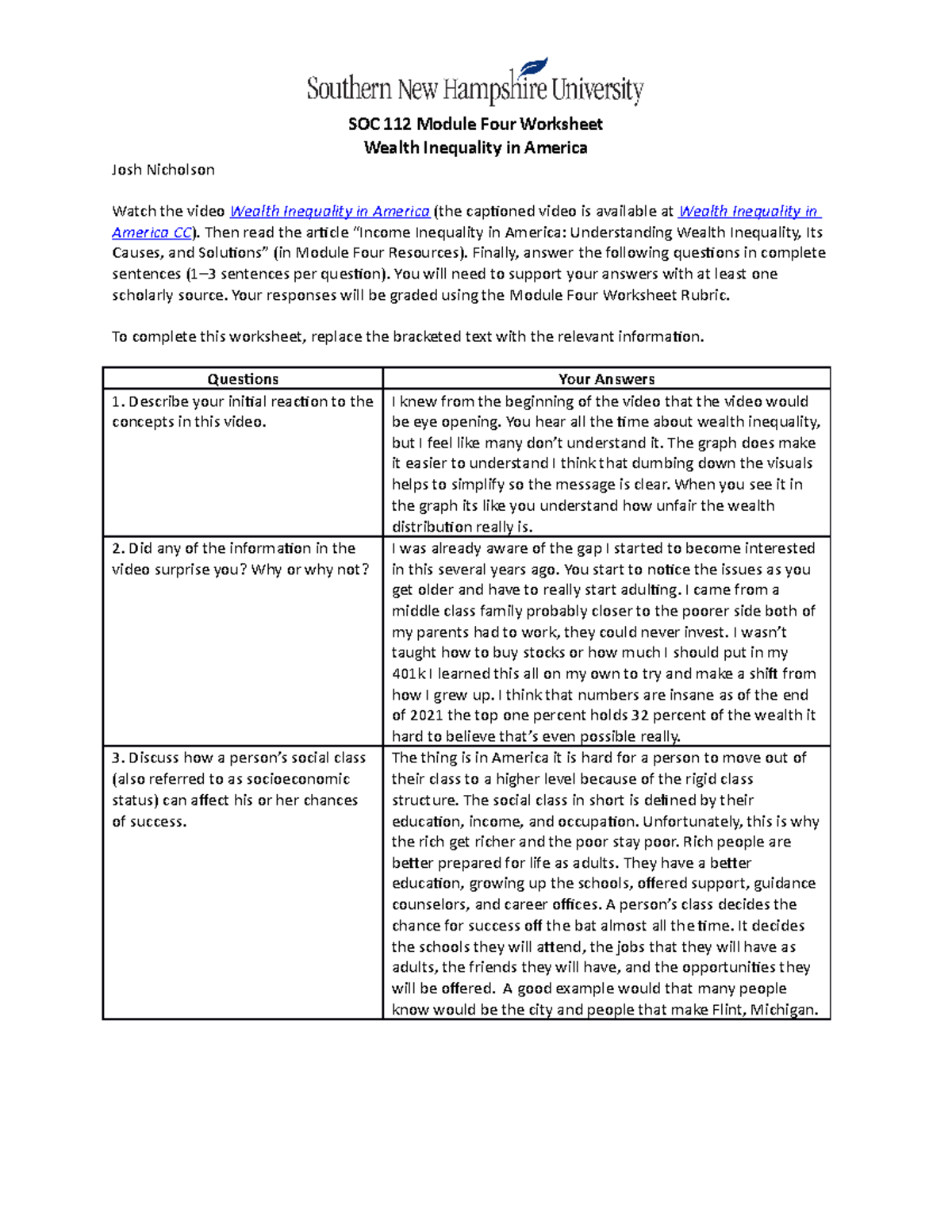 SOC 112 Module Four Worksheet - SOC 112 Module Four Worksheet Wealth ...