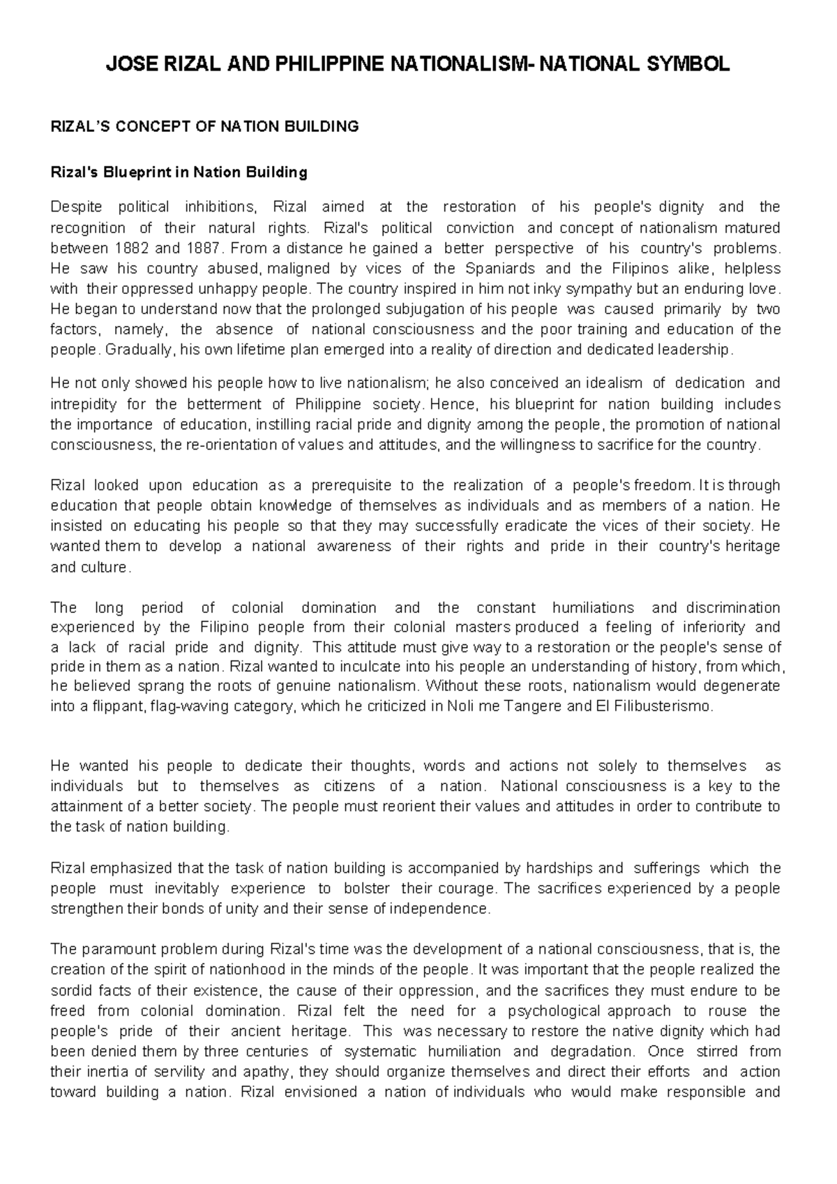 Jose Rizal and Philippine Nationalism Nationalism Symbol - JOSE RIZAL ...