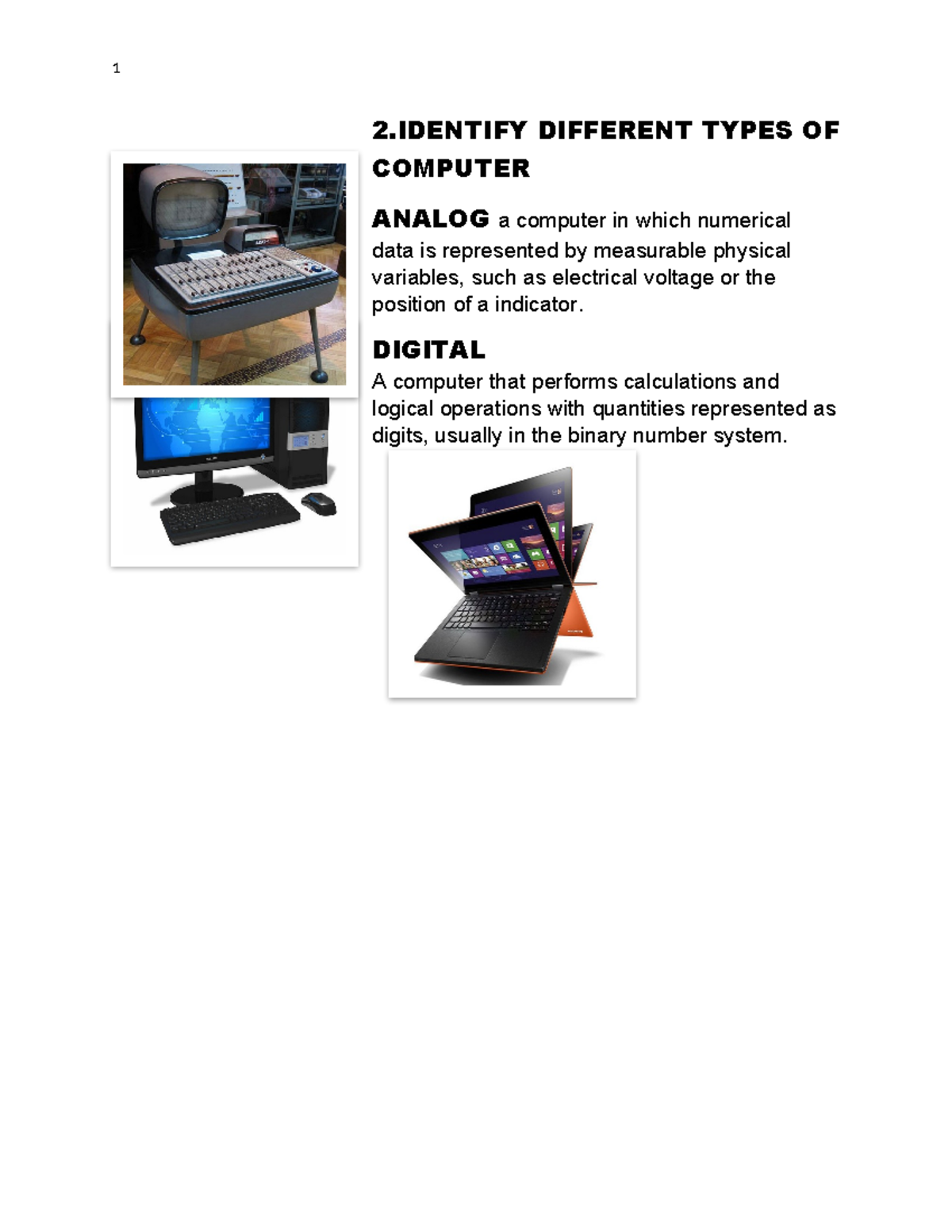 Document-1 - Tle Tvl - 1 2 DIFFERENT TYPES OF COMPUTER ANALOG a ...