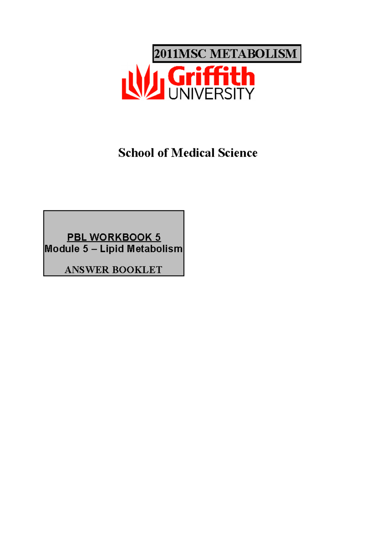 2011 MSC PBL Workbook with Answer Module 05 Lipid Metabolism - School ...