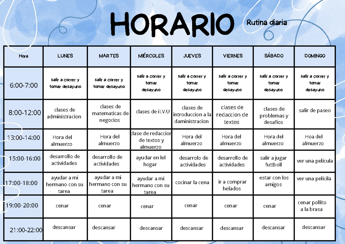 Horario Semanal - todo suyo - ####### Hora LUNES MARTES MIÉRCOLES ...