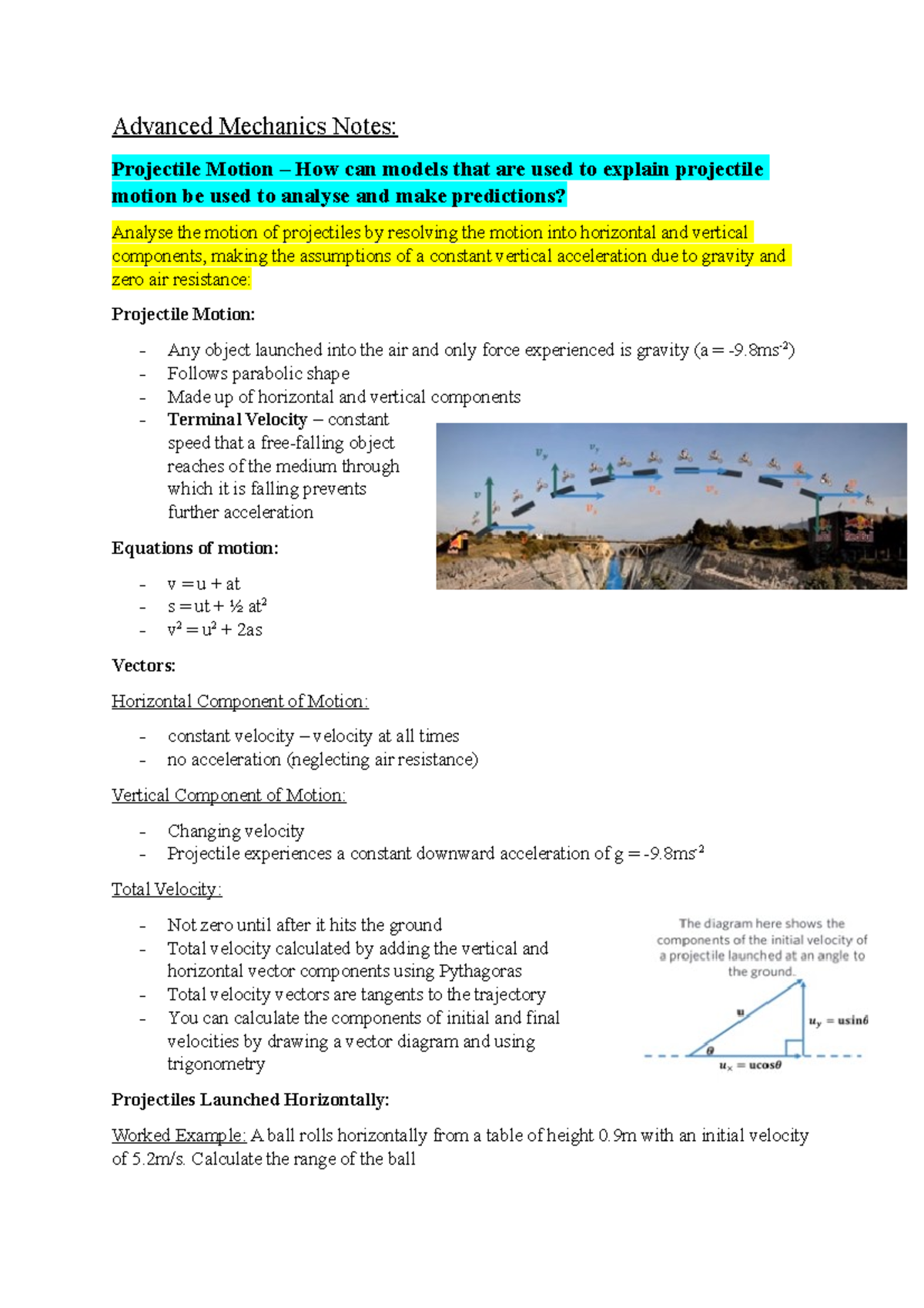 Advanced Mechanics Notes - Advanced Mechanics Notes: Projectile Motion ...