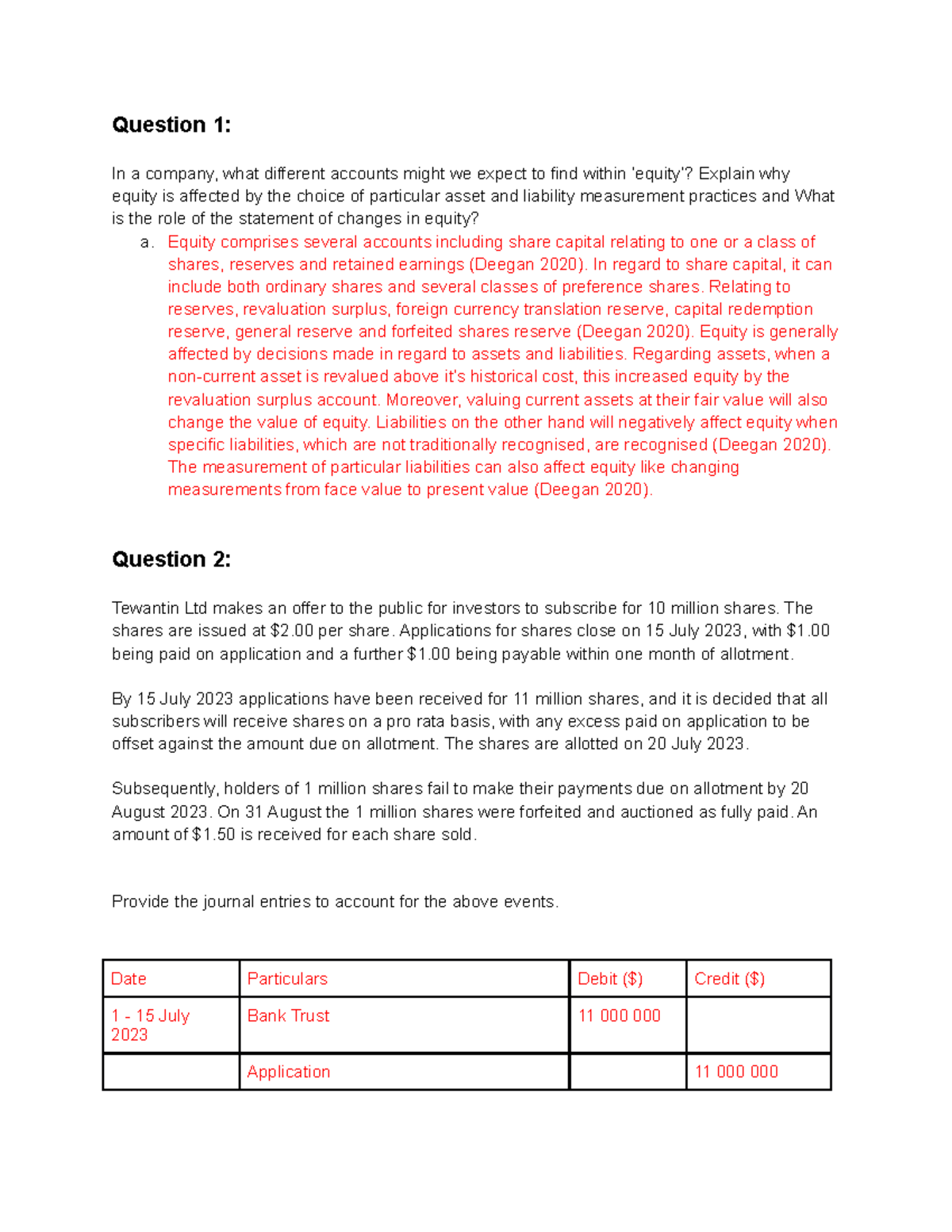 ASG Portfolio Week 11 Accounting for Share Capital - Question 1: In a ...