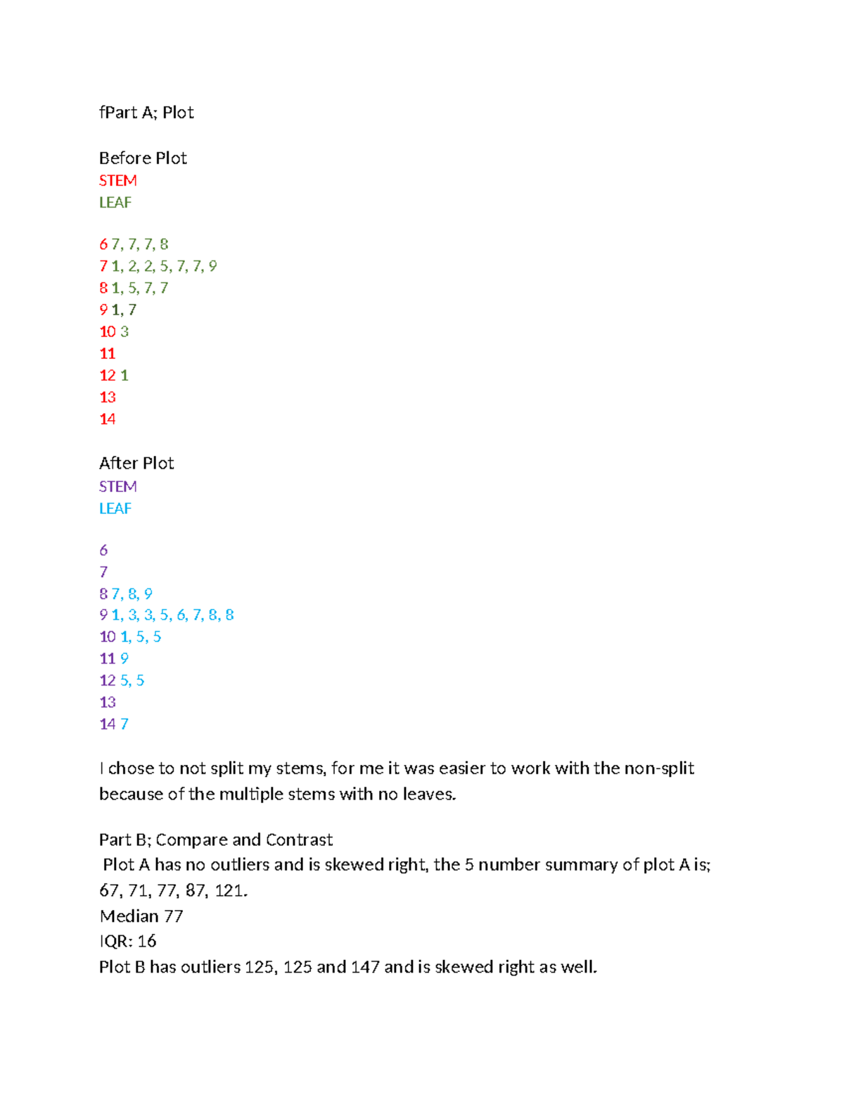 1.5 Displaying Data Probs and Stats 4 - fPart A; Plot Before Plot STEM ...