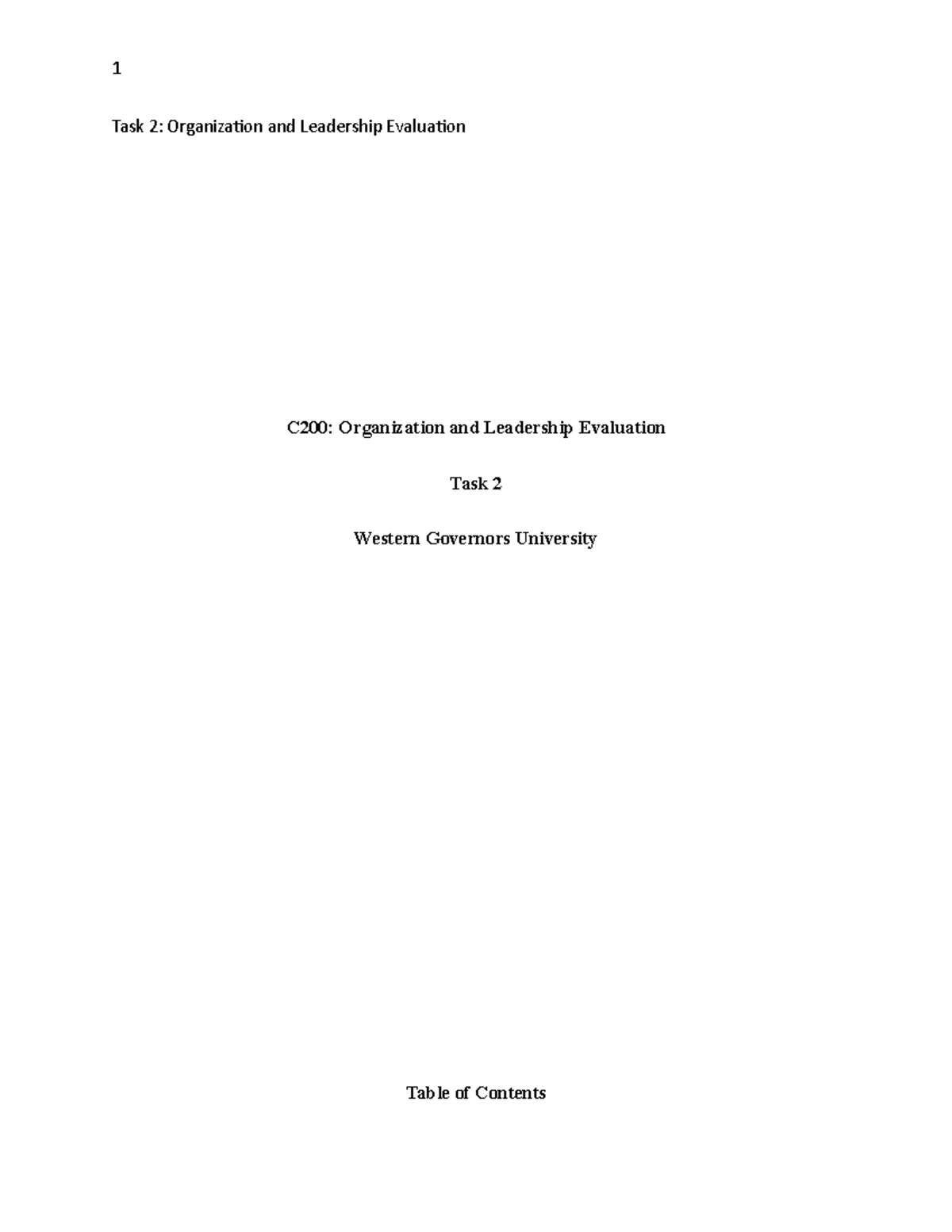 C200 - Task 2 - c200 - Task 2: Organization and Leadership Evaluation C200: Organization and ...