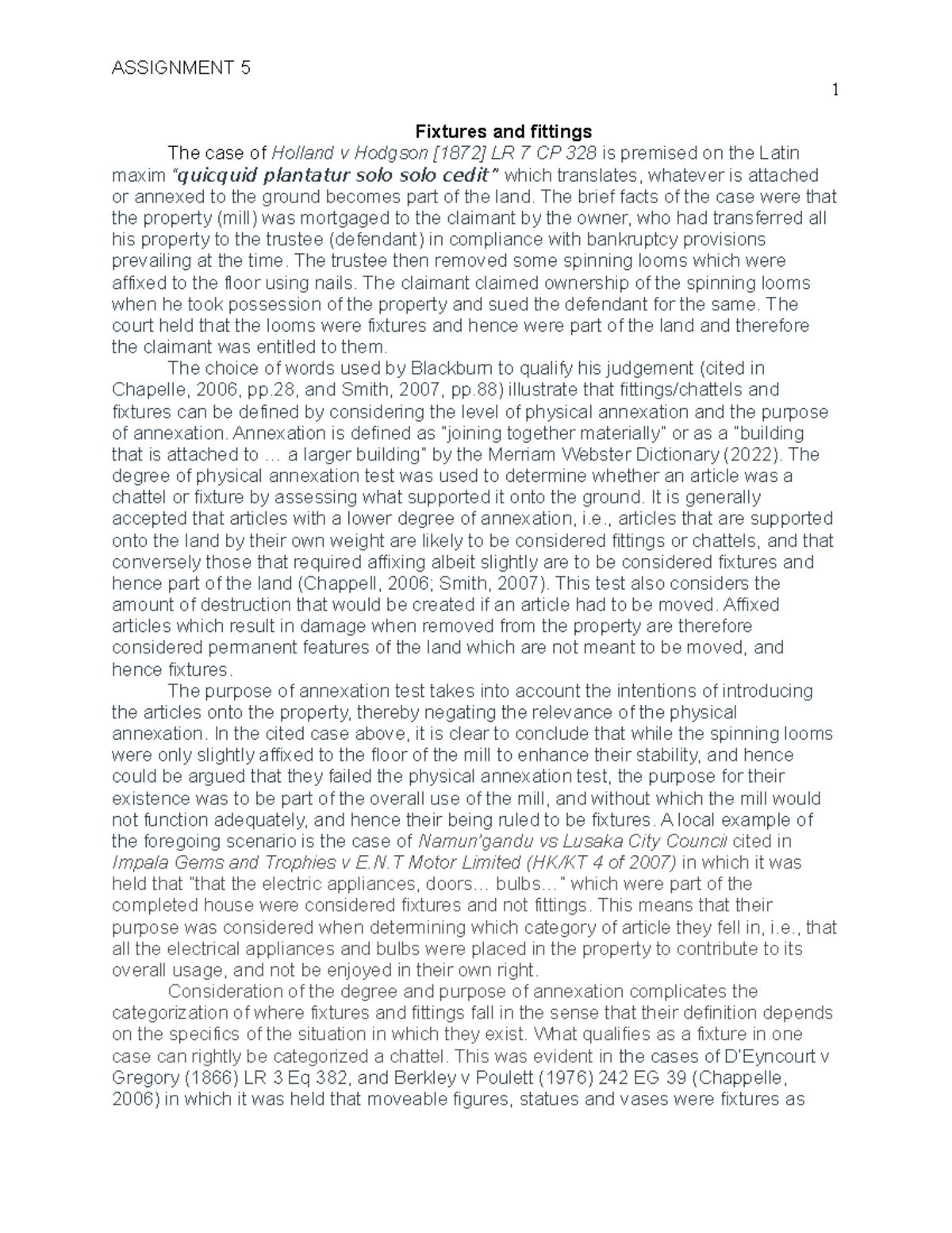 Assignment 5 - fittings and fixtures - ASSIGNMENT 5 1 Fixtures and fittings The case of Holland ...