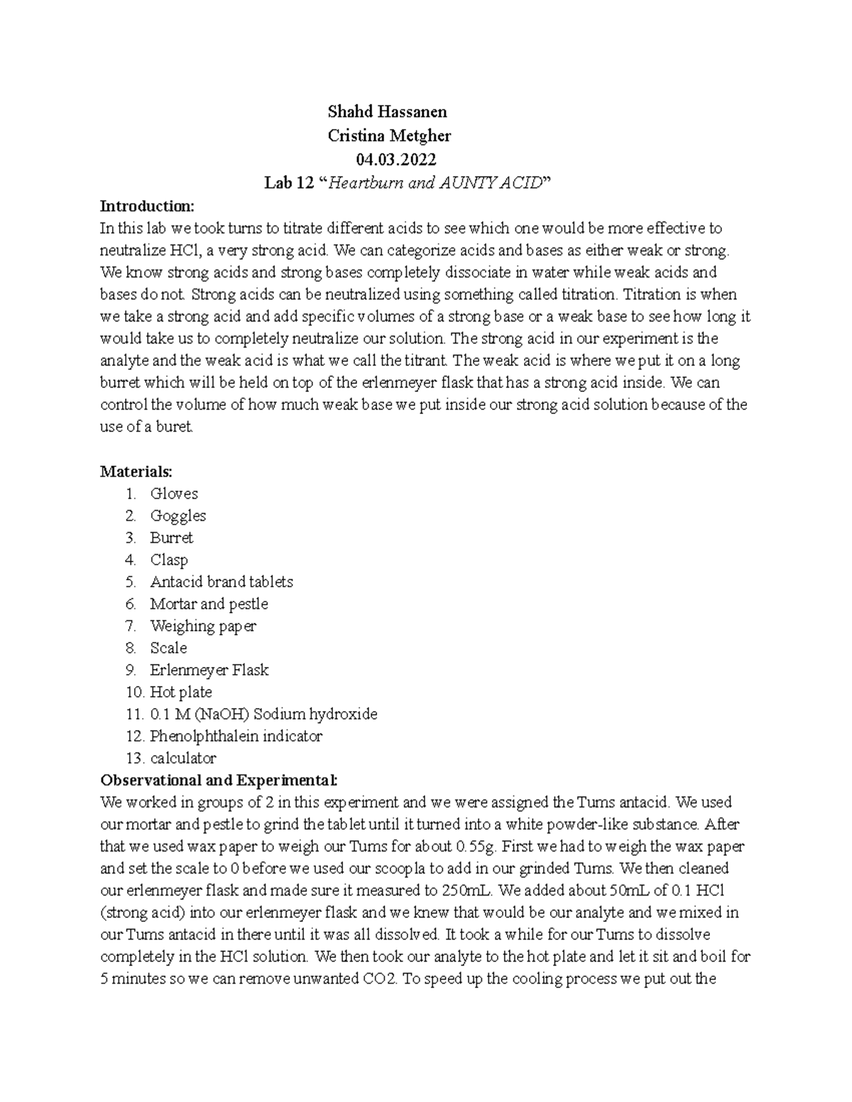 Lab 12 report - Shahd Hassanen Cristina Metgher 04. Lab 12 “Heartburn ...