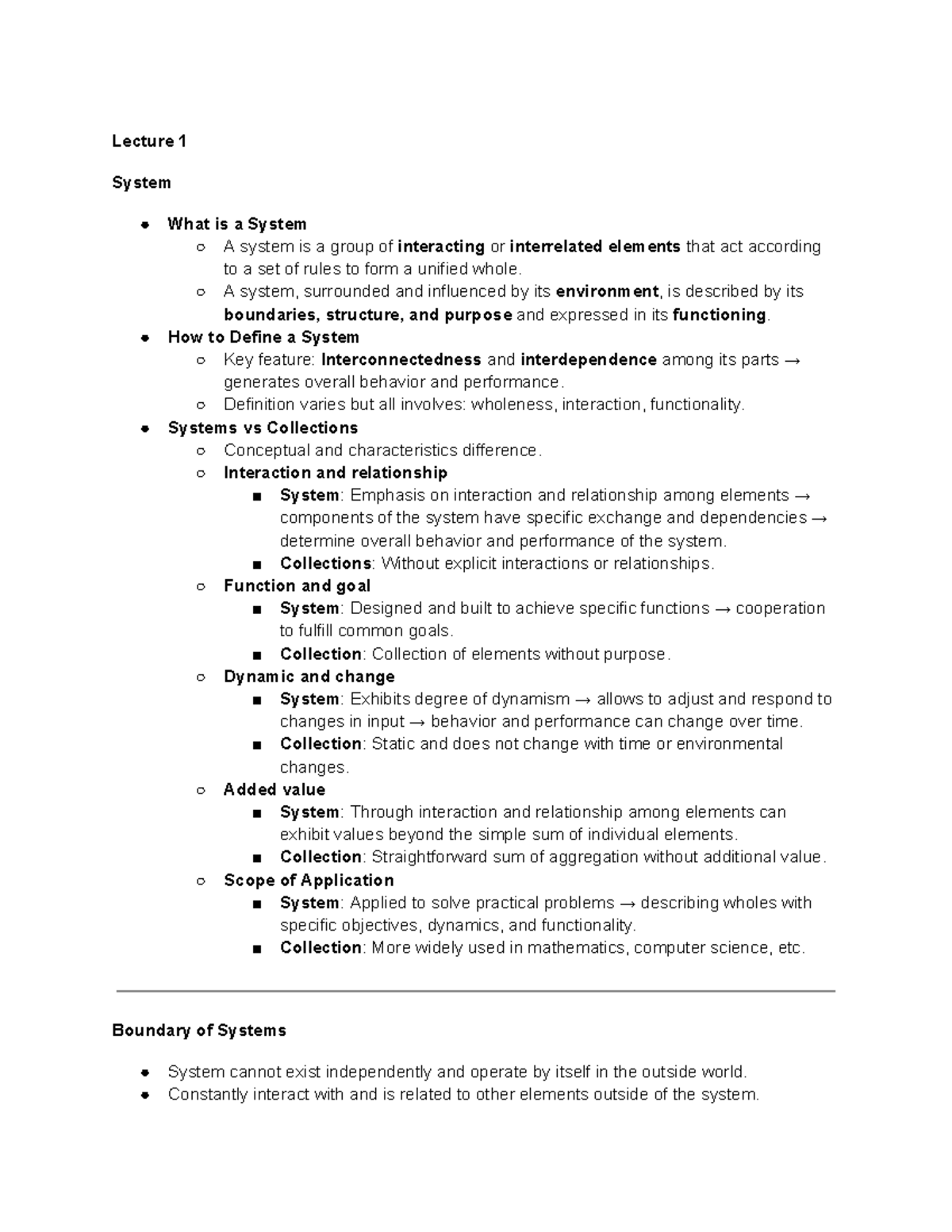 Ie2141 notes 1&2 - Lecture 1 System What is a System A system is a ...