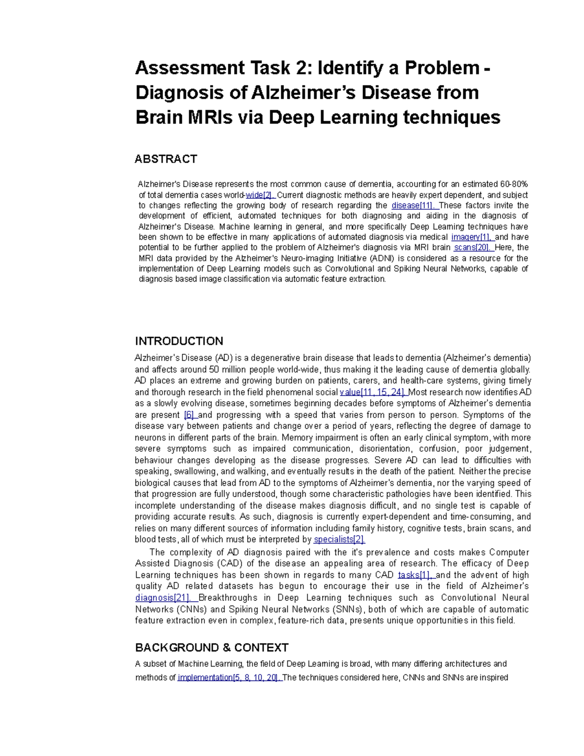 Assessment 2 - Identification of a problem-1 - Assessment Task 2 ...