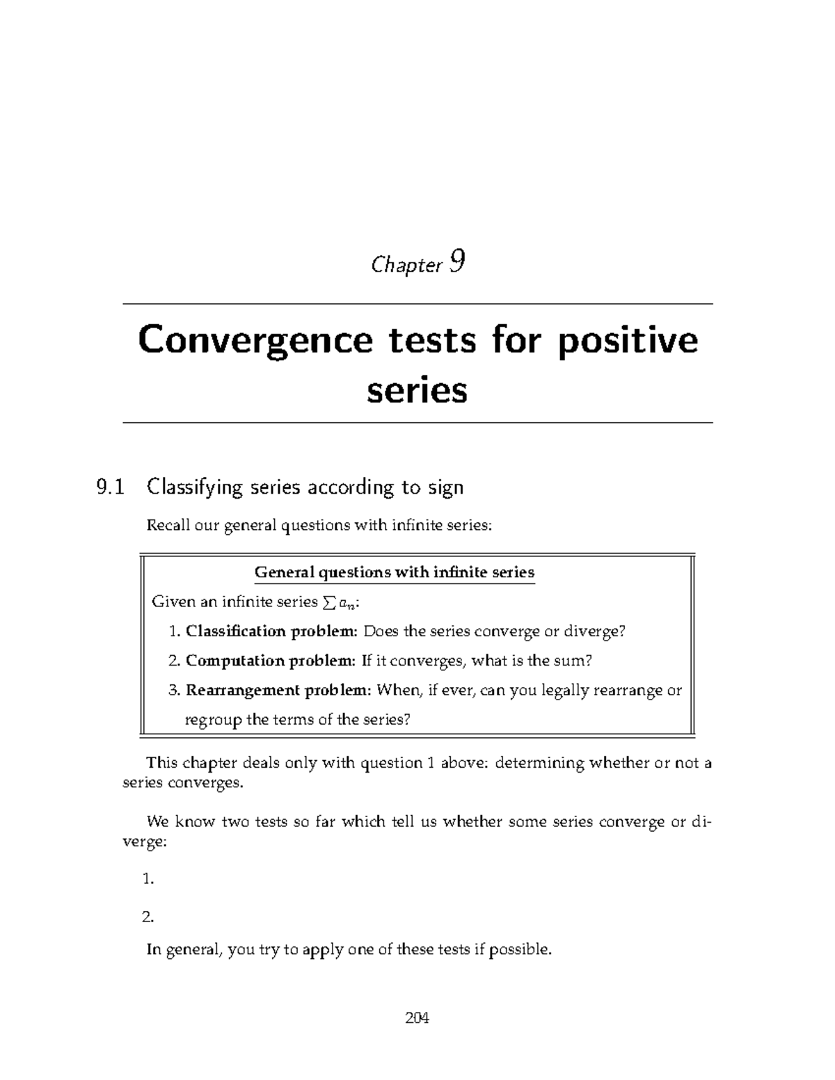 Lecturenotes 230chapter 9 - Chapter 9 Convergence tests for positive ...
