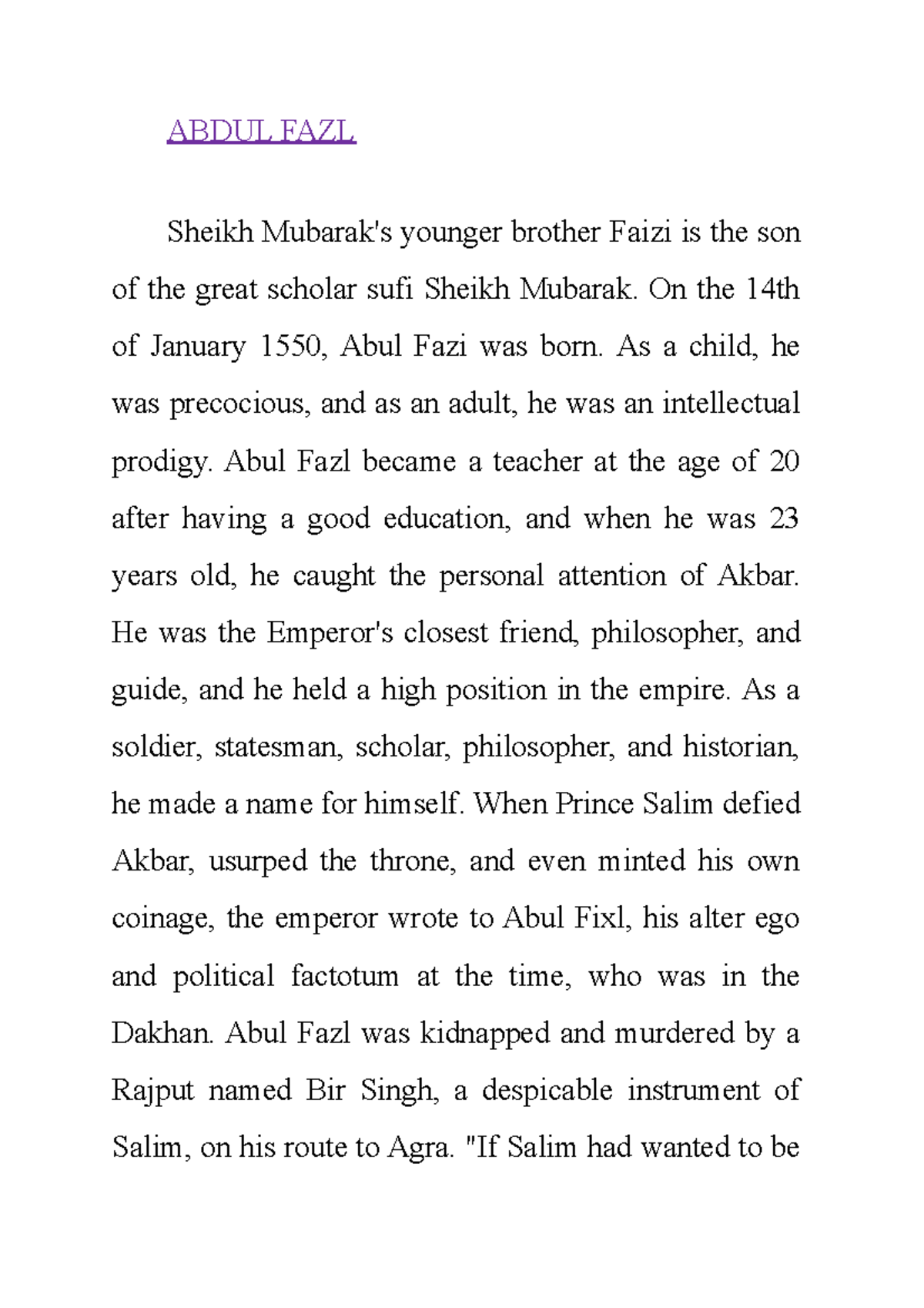 Abdul FAZL - Lecture notes 3 - ABDUL FAZL Sheikh Mubarak's younger ...