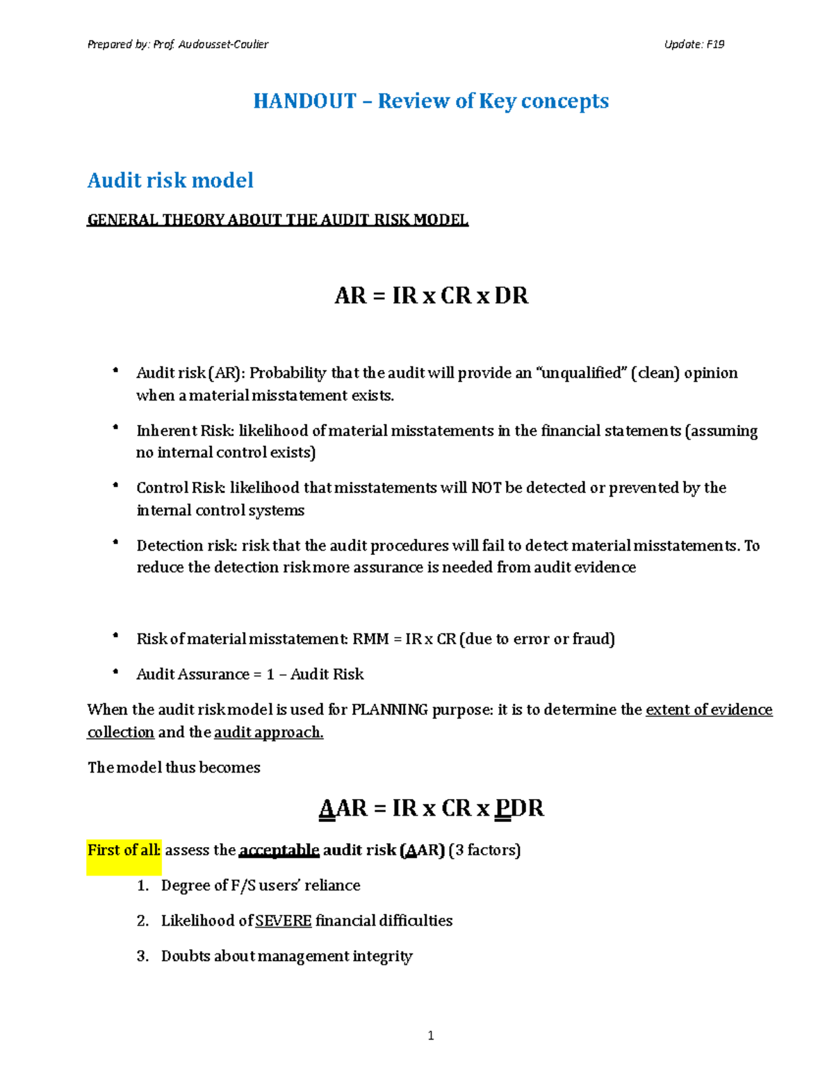 Handout - Review of key concepts - HANDOUT – Review of Key concepts ...