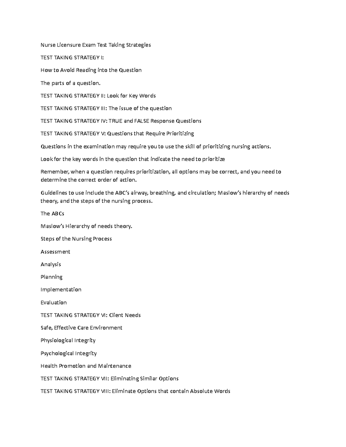 Nurse Licensure Exam Test Taking Strategies - TEST TAKING STRATEGY II ...