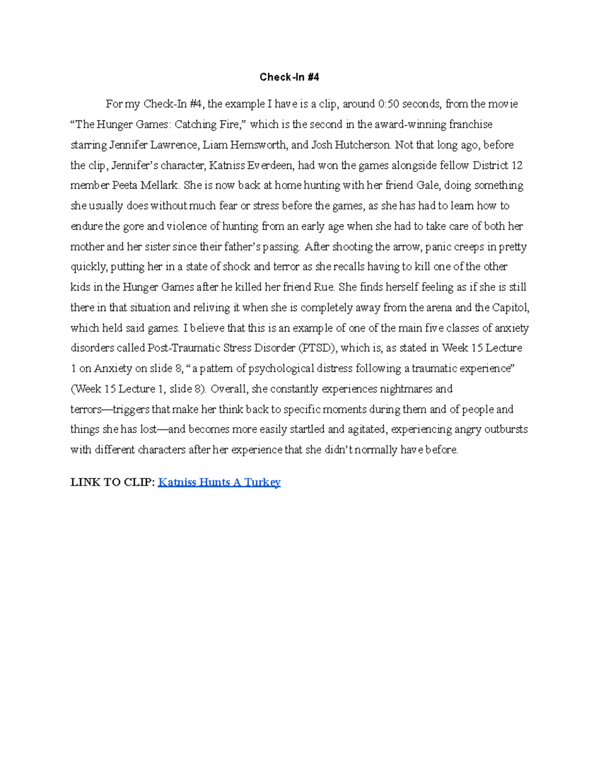 Check-In #4 Assignment - Check-In For my Check-In #4, the example I ...