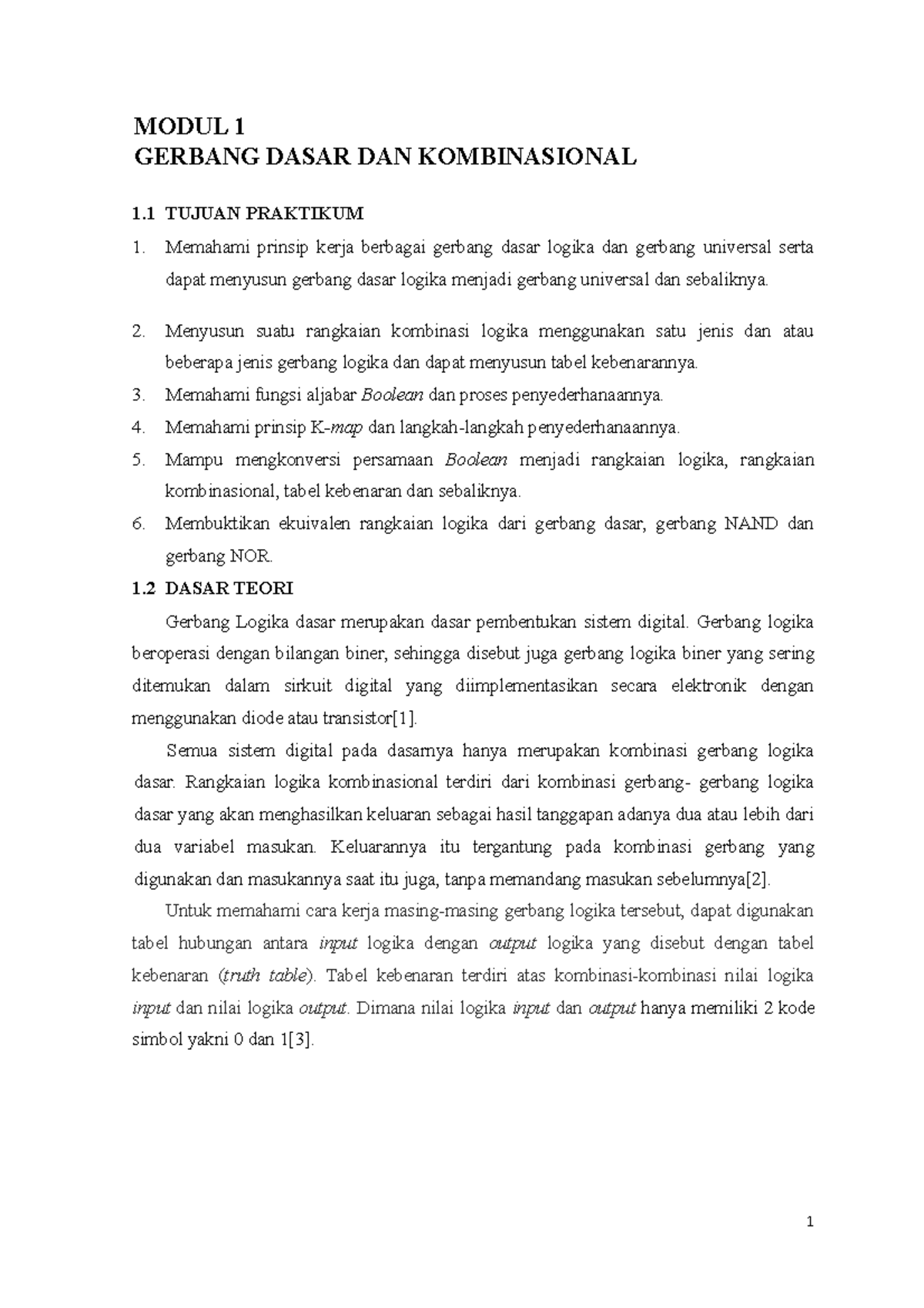 Laporan Modul 1 - MODUL 1 GERBANG DASAR DAN KOMBINASIONAL 1 TUJUAN ...