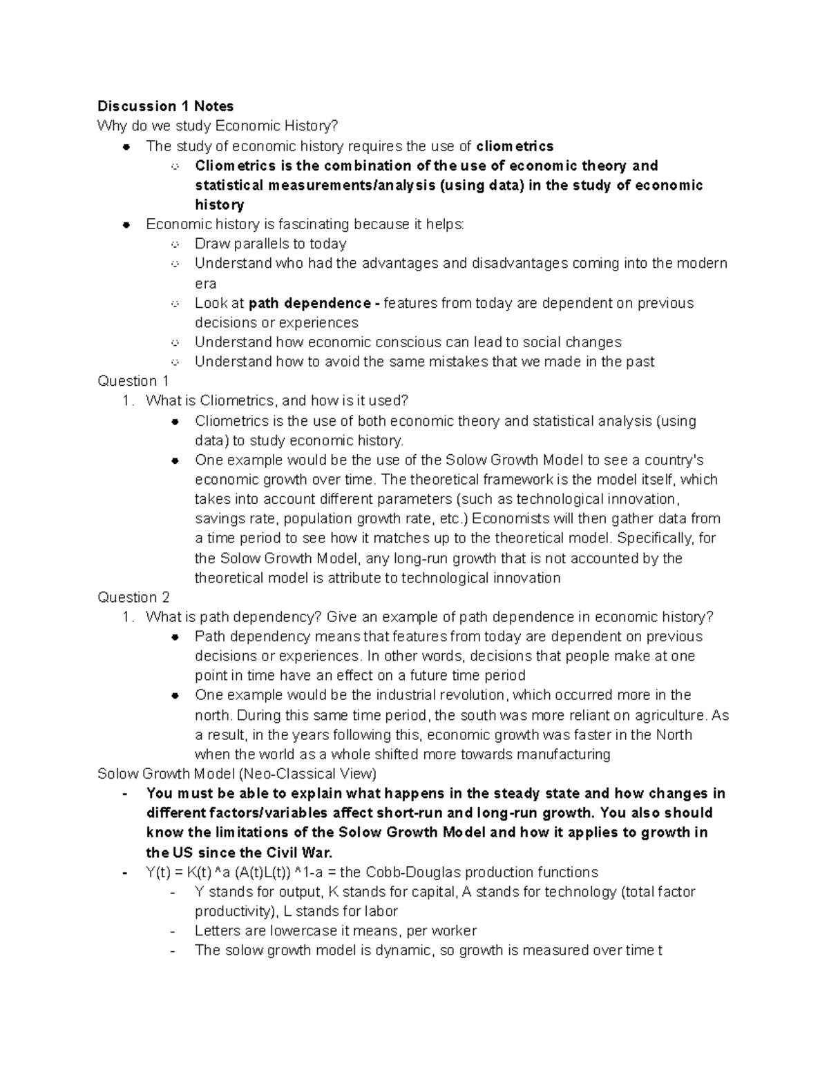 Discussion 1 Notes - First disc - Discussion 1 Notes Why do we study ...