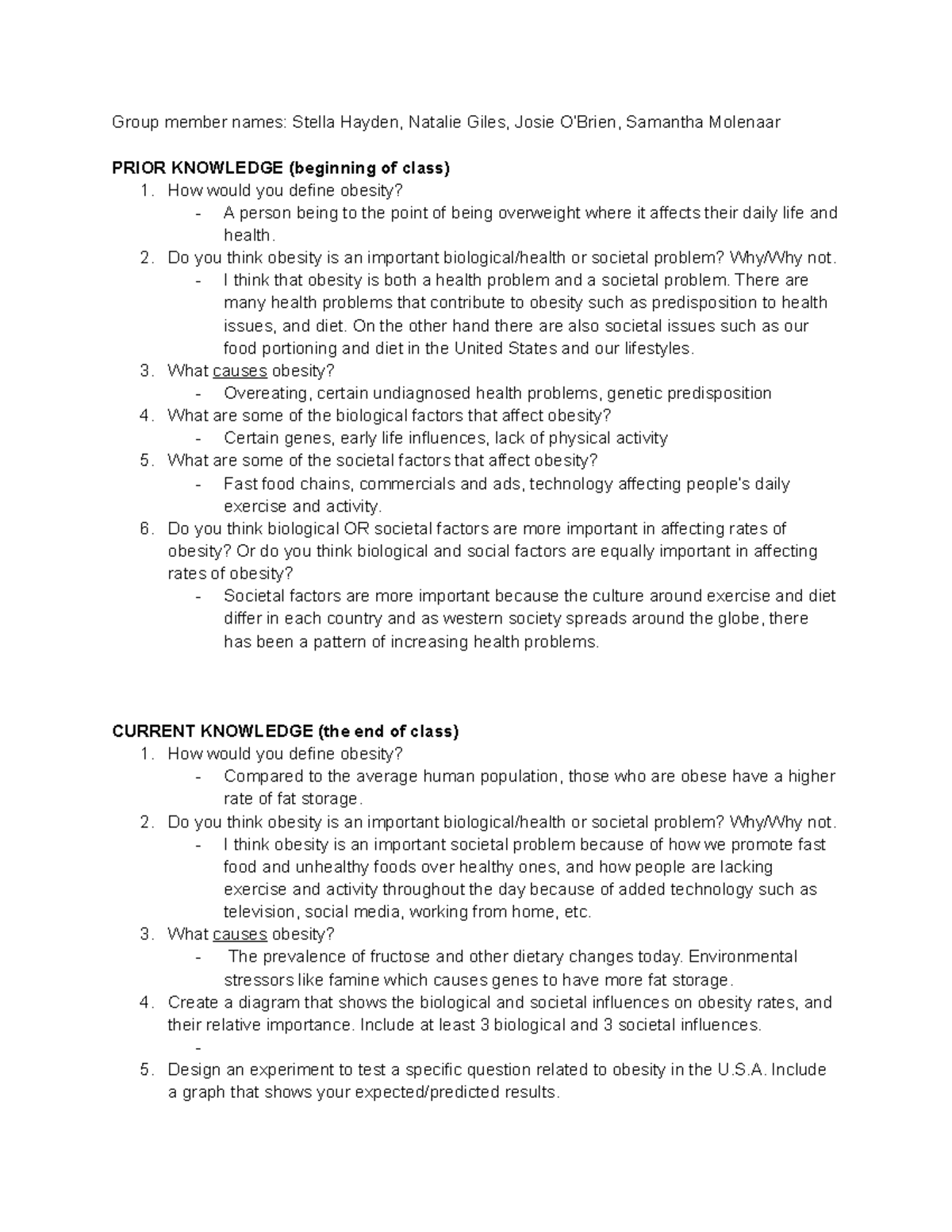 1100 Obesity What do we know template - Group member names: Stella ...
