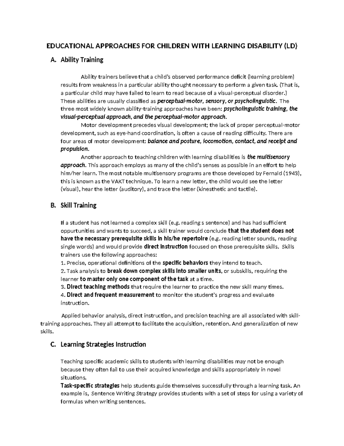 Additional- Material-ON- Learning- Disability - EDUCATIONAL APPROACHES ...