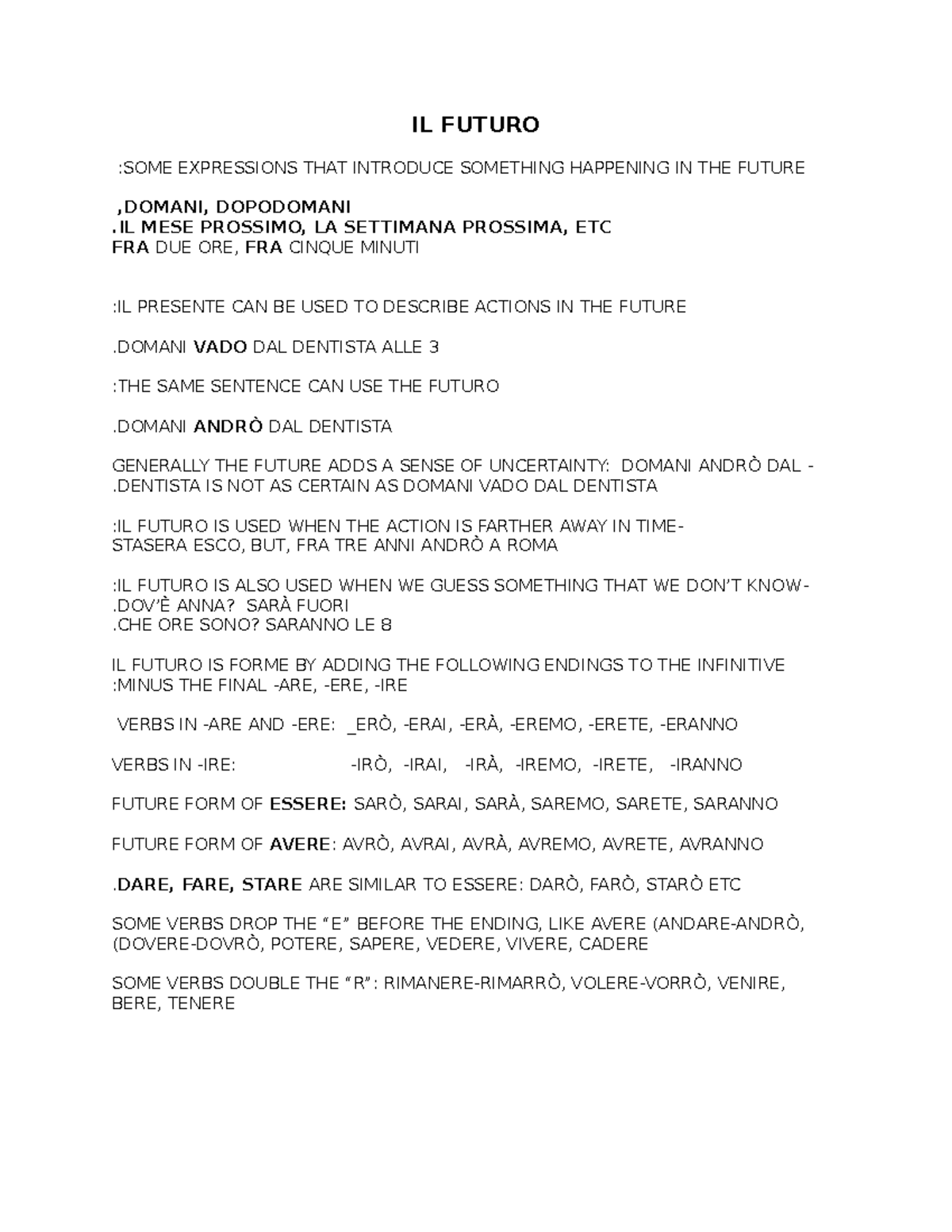 Il futuro tense with examples, tenses - IL FUTURO :SOME EXPRESSIONS ...