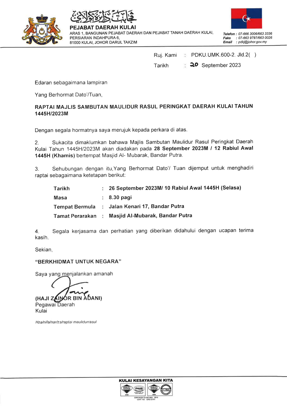 Surat Raptai Sempena Majlis Sambutan Maulidur Rasul - Pengurusan awam ...