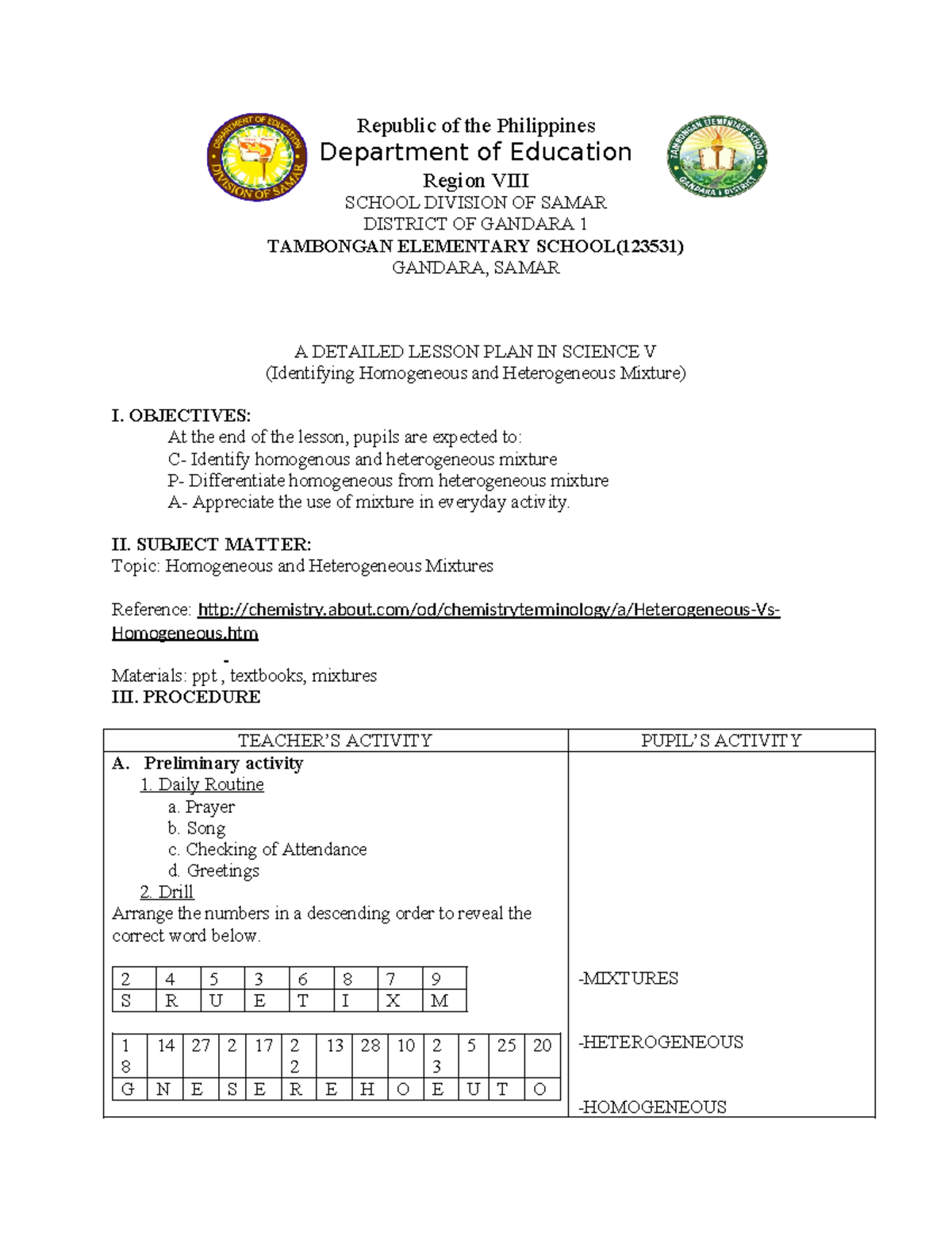 A Detailed Lesson PLAN IN Science DEMO - Republic of the Philippines ...