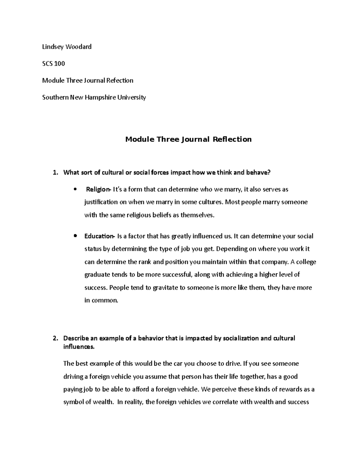 SCS 100 Module Three Journal Reflection - Lindsey Woodard SCS 100 ...